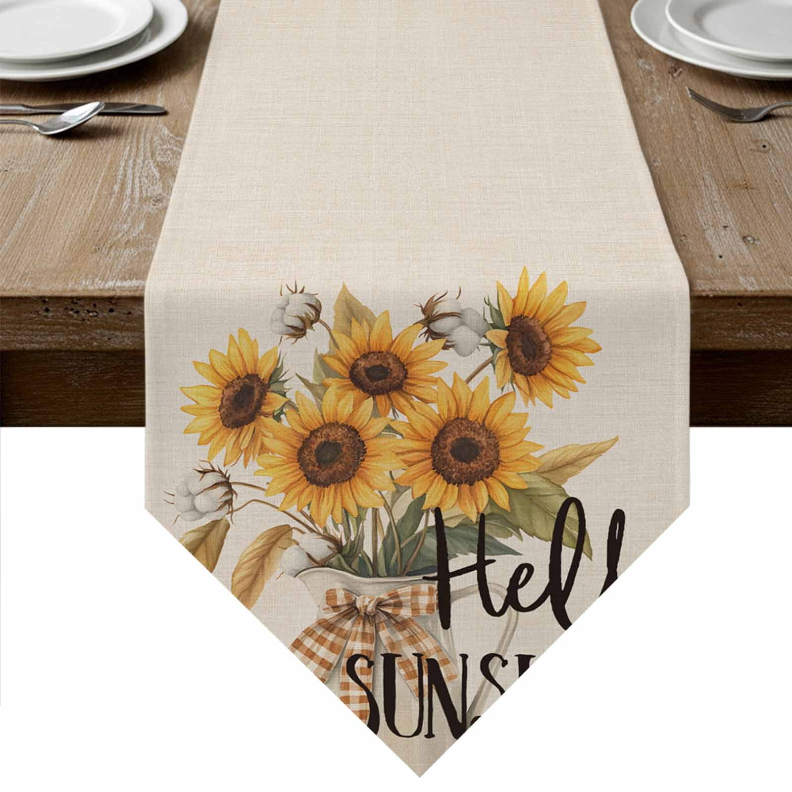Yellow Sunflowers Table Runner Linen Burlap Table Runner 70 Inches Long ...