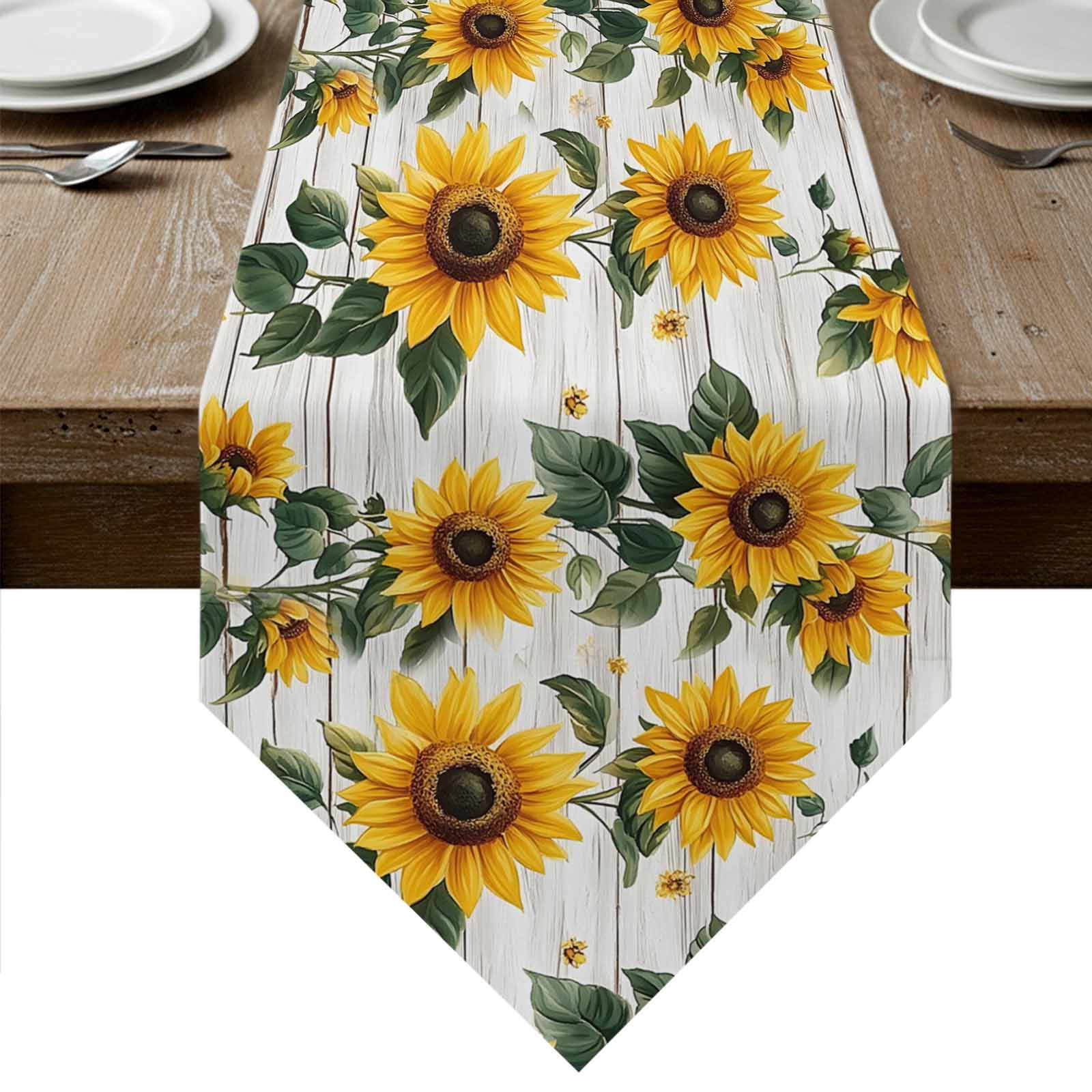 Yellow Sunflowers Table Runner Linen Burlap Table Runner 72 Inches Long ...