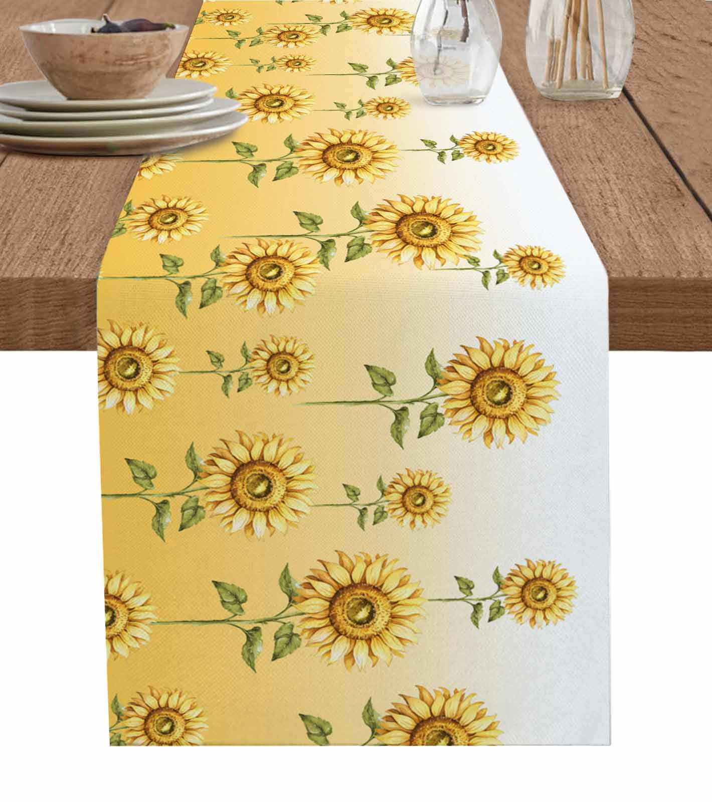 Yellow Sunflowers Table Runner Watercolor Gradient Flowers Floral Tablerunners 13 x 48 Inch ...