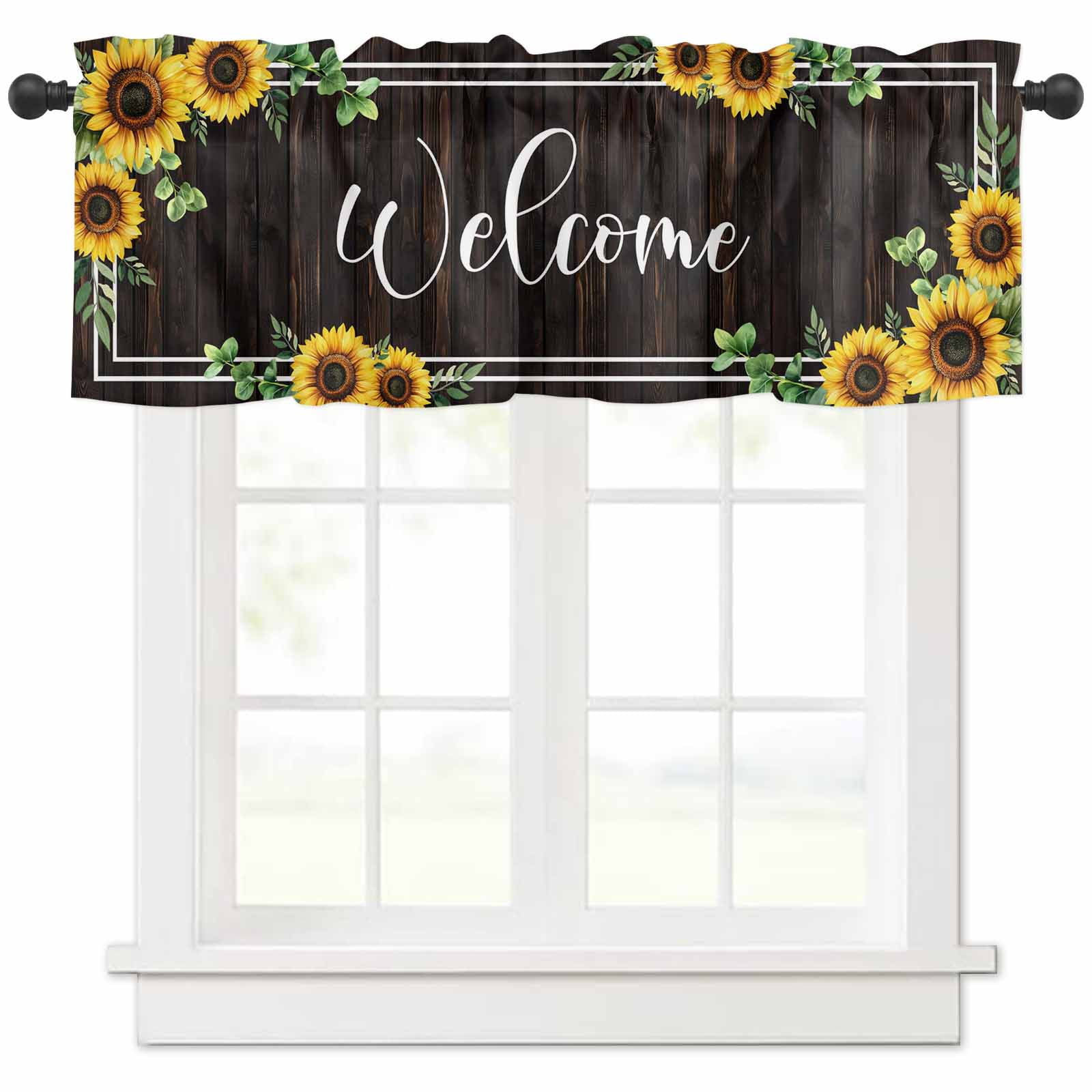 Yellow Sunflowers Valances for Windows Farmhouse Kitchen Curtains ...
