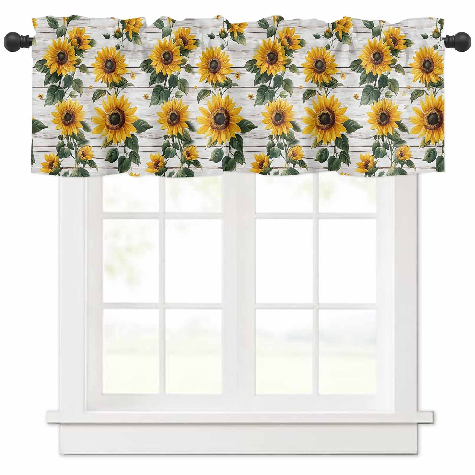 Yellow Sunflowers Valances for Windows Farmhouse Kitchen Curtains ...