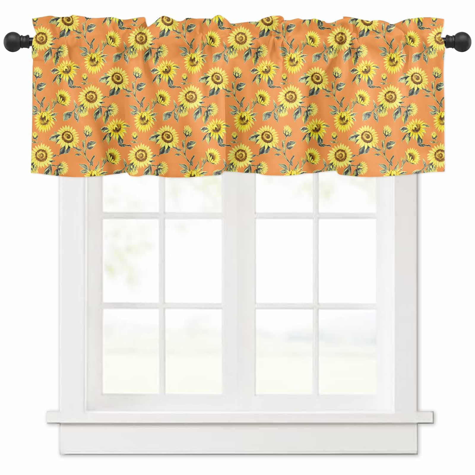 Yellow Sunflowers Valances for Windows Farmhouse Kitchen Curtains ...