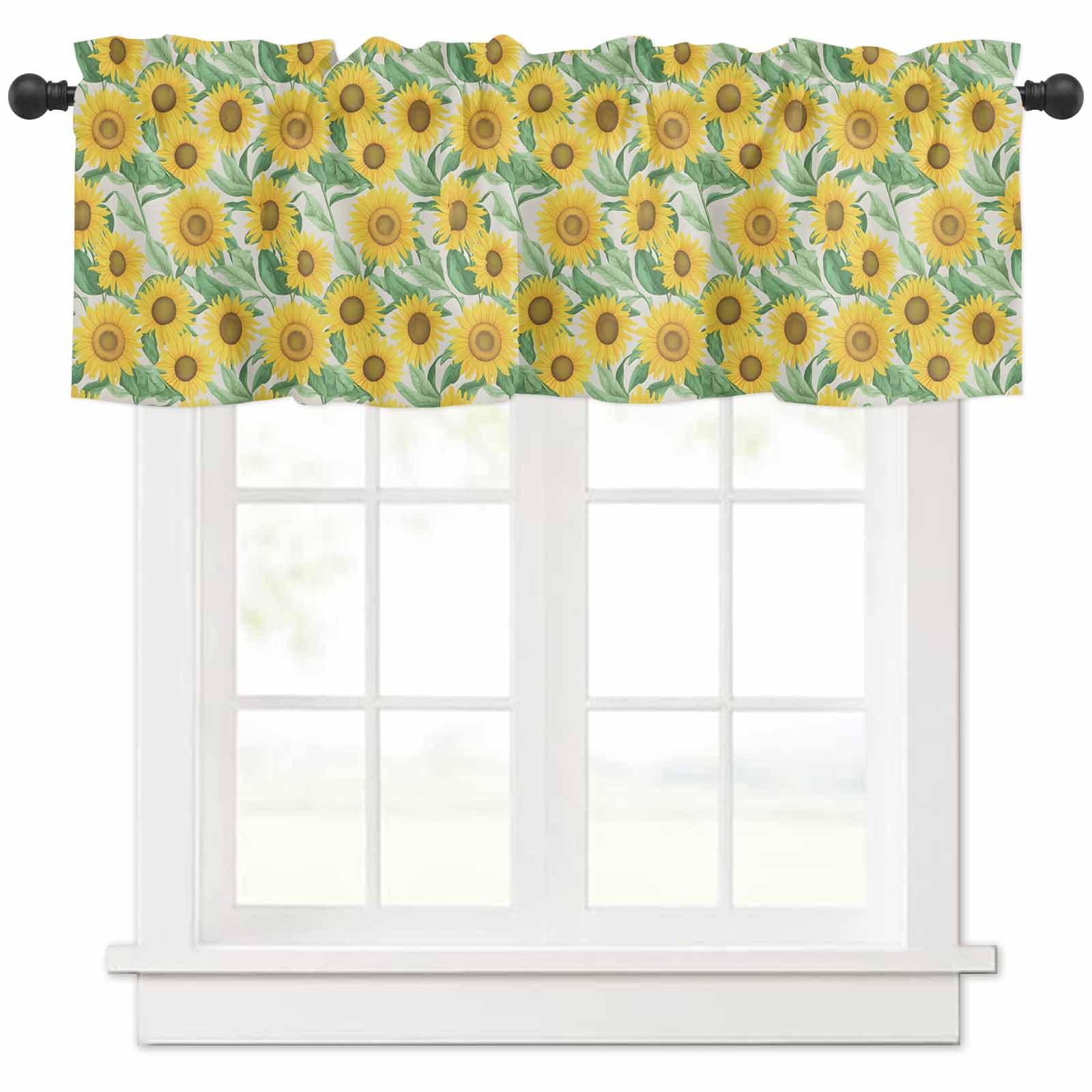 Yellow Sunflowers Valances for Windows Farmhouse Kitchen Curtains ...