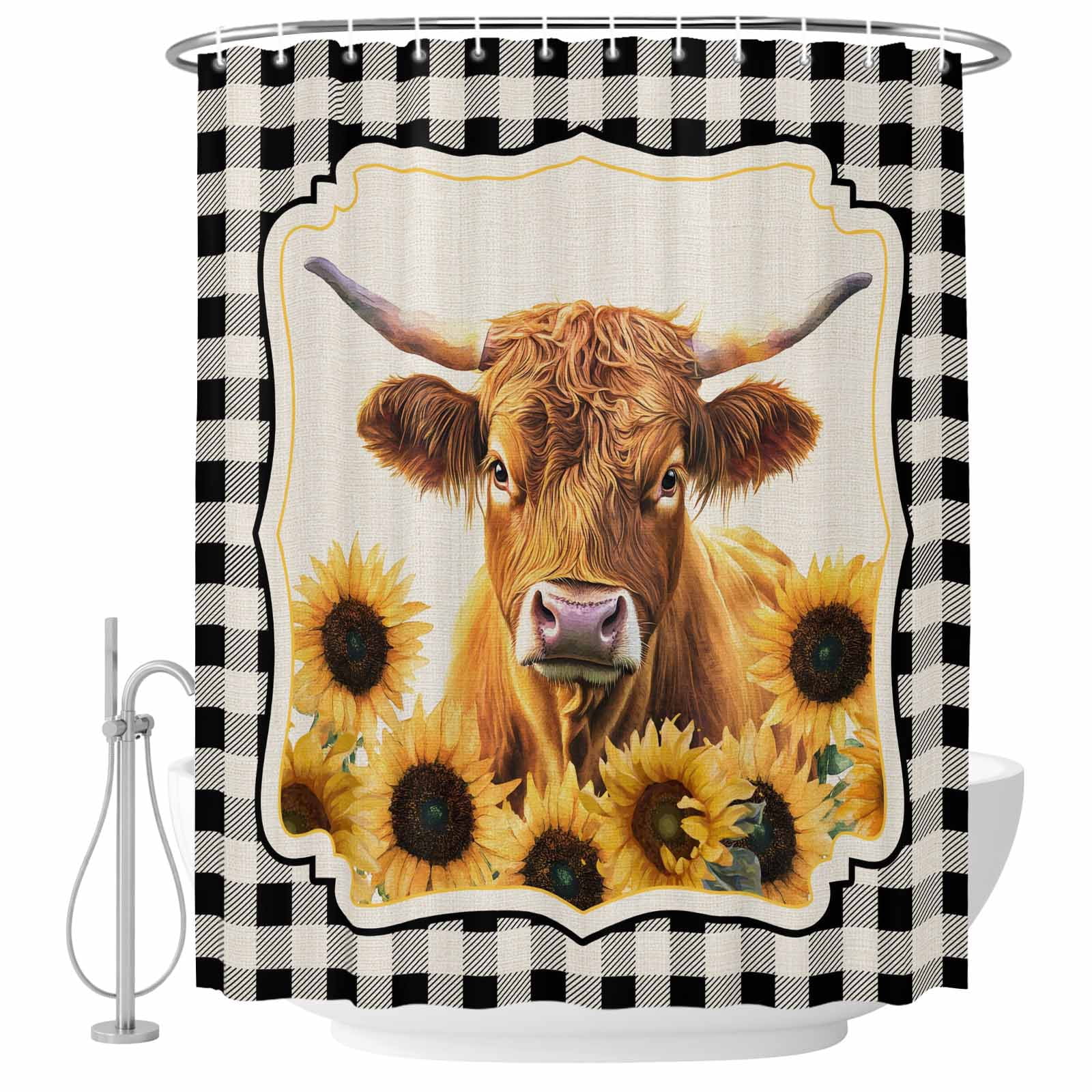 Yellow Sunflowers Yak Shower Curtain Set - 48" x 72" Washable Bathtub ...