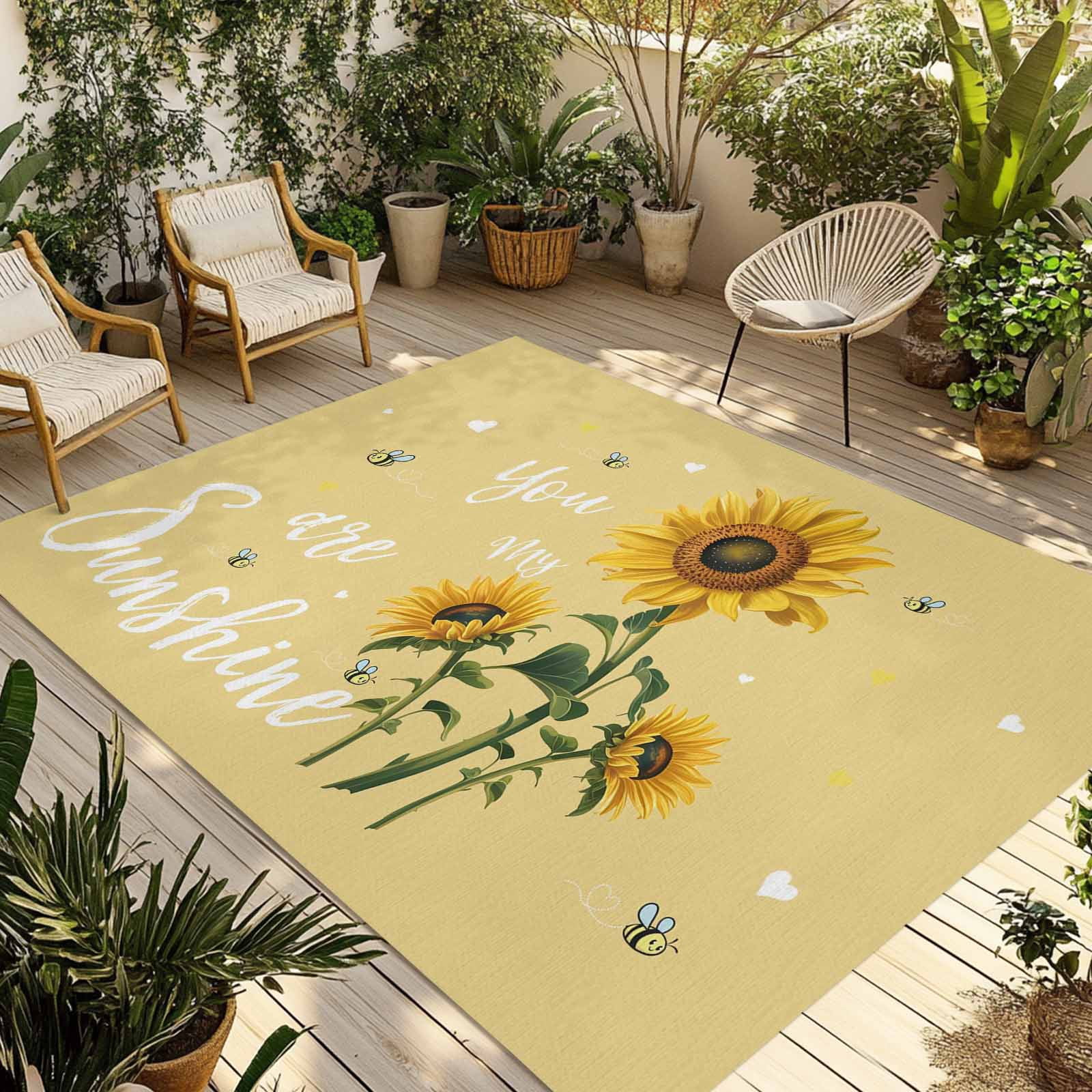 Yellow Sunshine Sunflower Outdoor Rug for Patio/Deck/Porch, Non-Slip ...