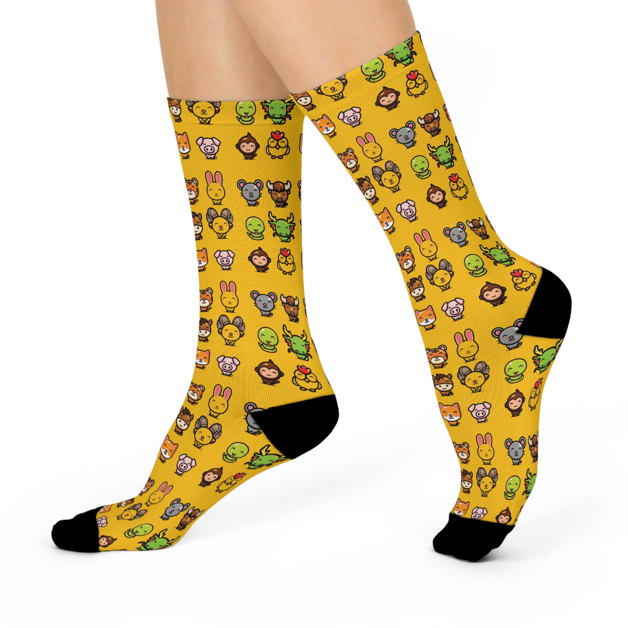 Yellow Super Cute Chinese Zodiacs Cushioned Crew Socks - Walmart.com