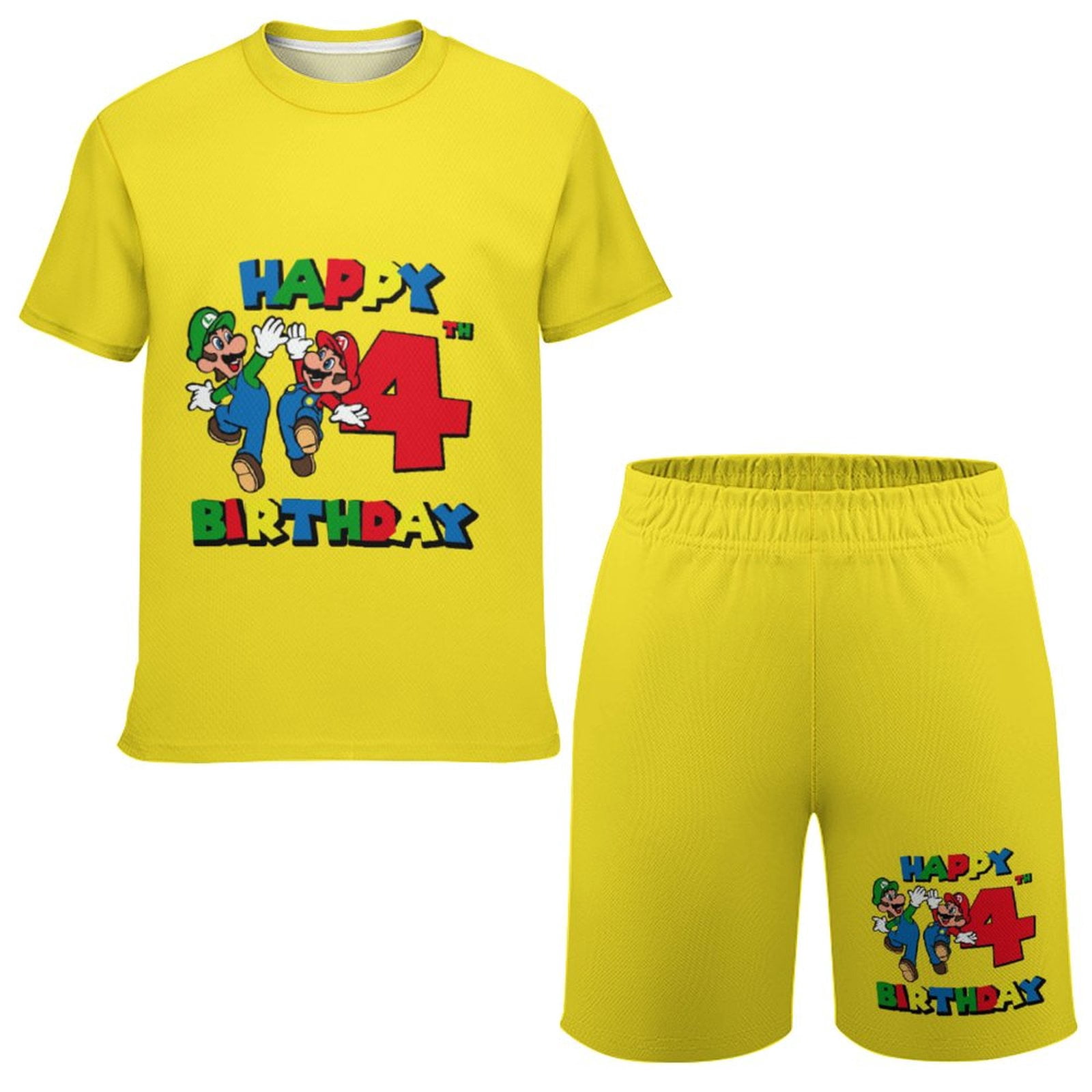 Yellow Super Mario Happy Birthday 4th Shirt Suit for Boys Girls Teens ...
