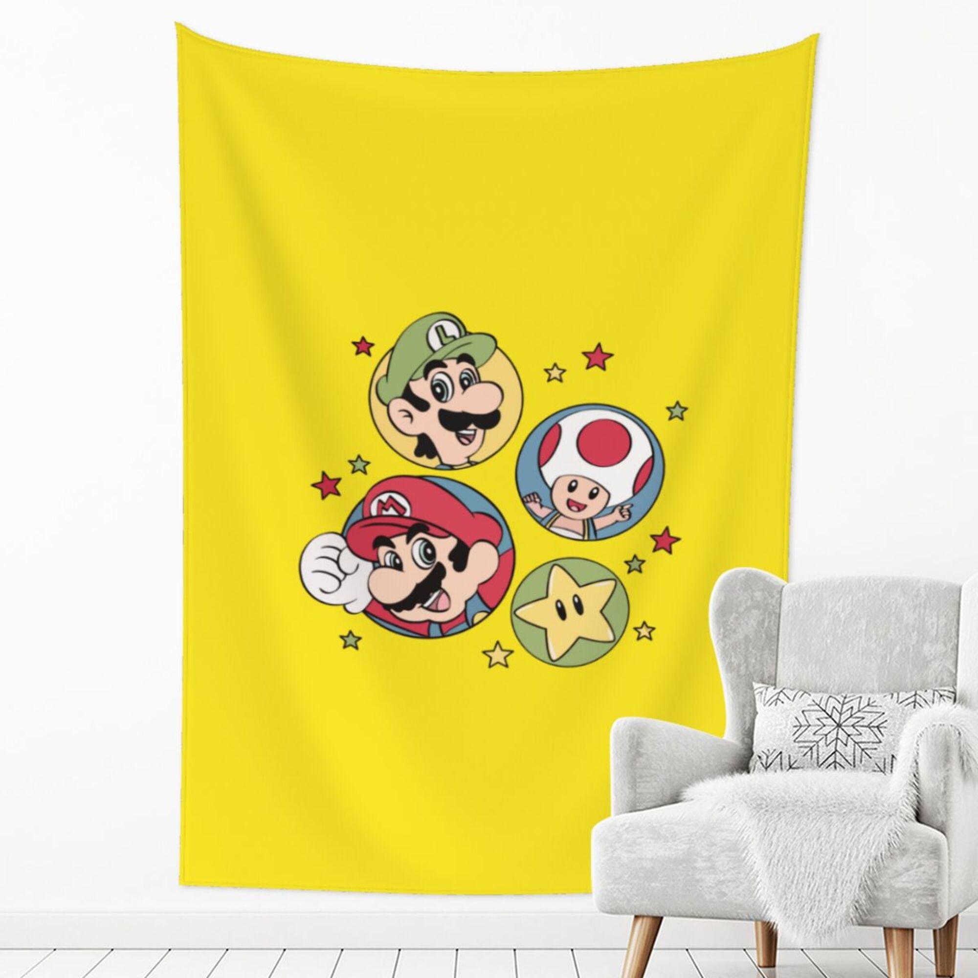 Yellow Super Mario Luigi Tapestry Aesthetic Cute Room Decor Tapestry ...