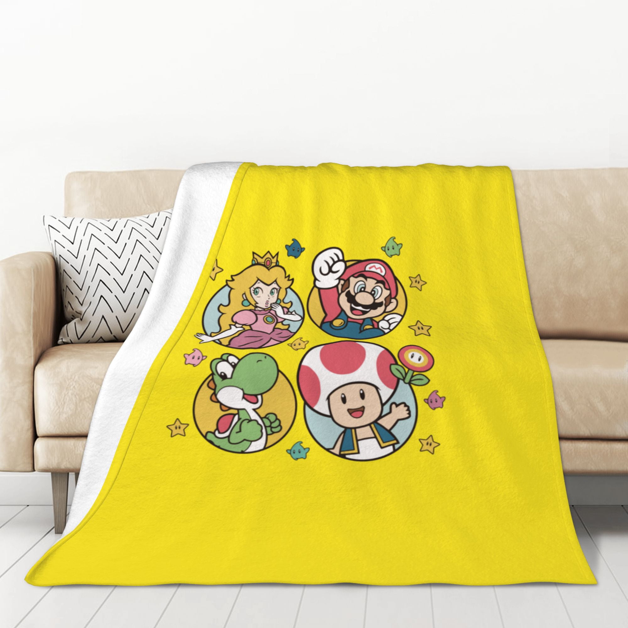 Yellow Super Princess Mario Blanket for Men Women Plush 280GSM-50"x70" Throw Blanket for Adult ...