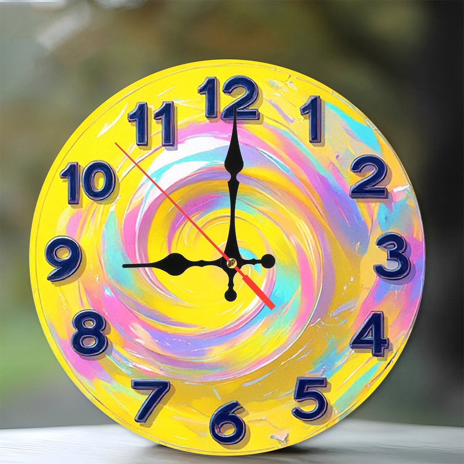 Yellow Swirl Wall Clock Home Decor 10-Inch Silent Wooden Wall Clock ...