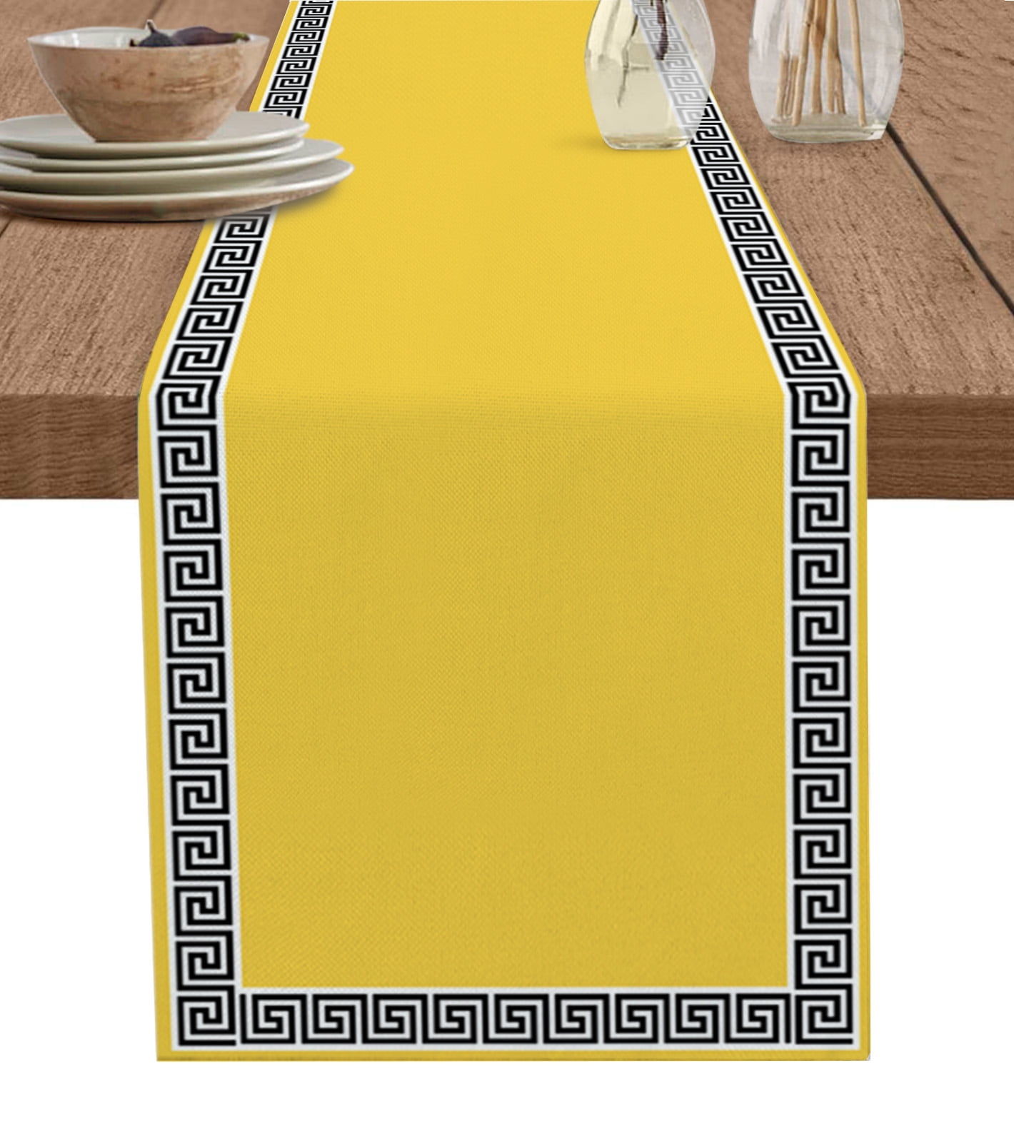 Yellow Table Runner Black White Modern Geometric Abstract Art ...