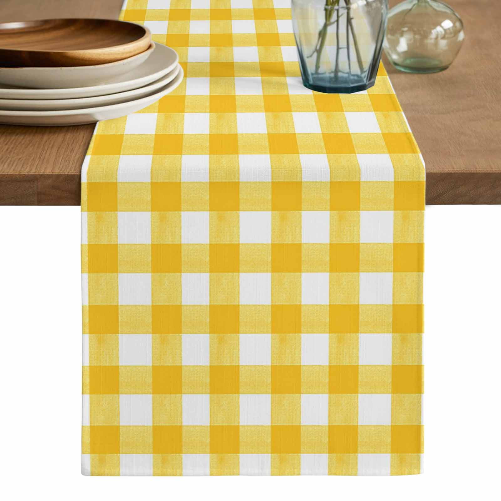 Yellow Table Runner, Country French Rustic Buffalo Plaid Modern Art ...