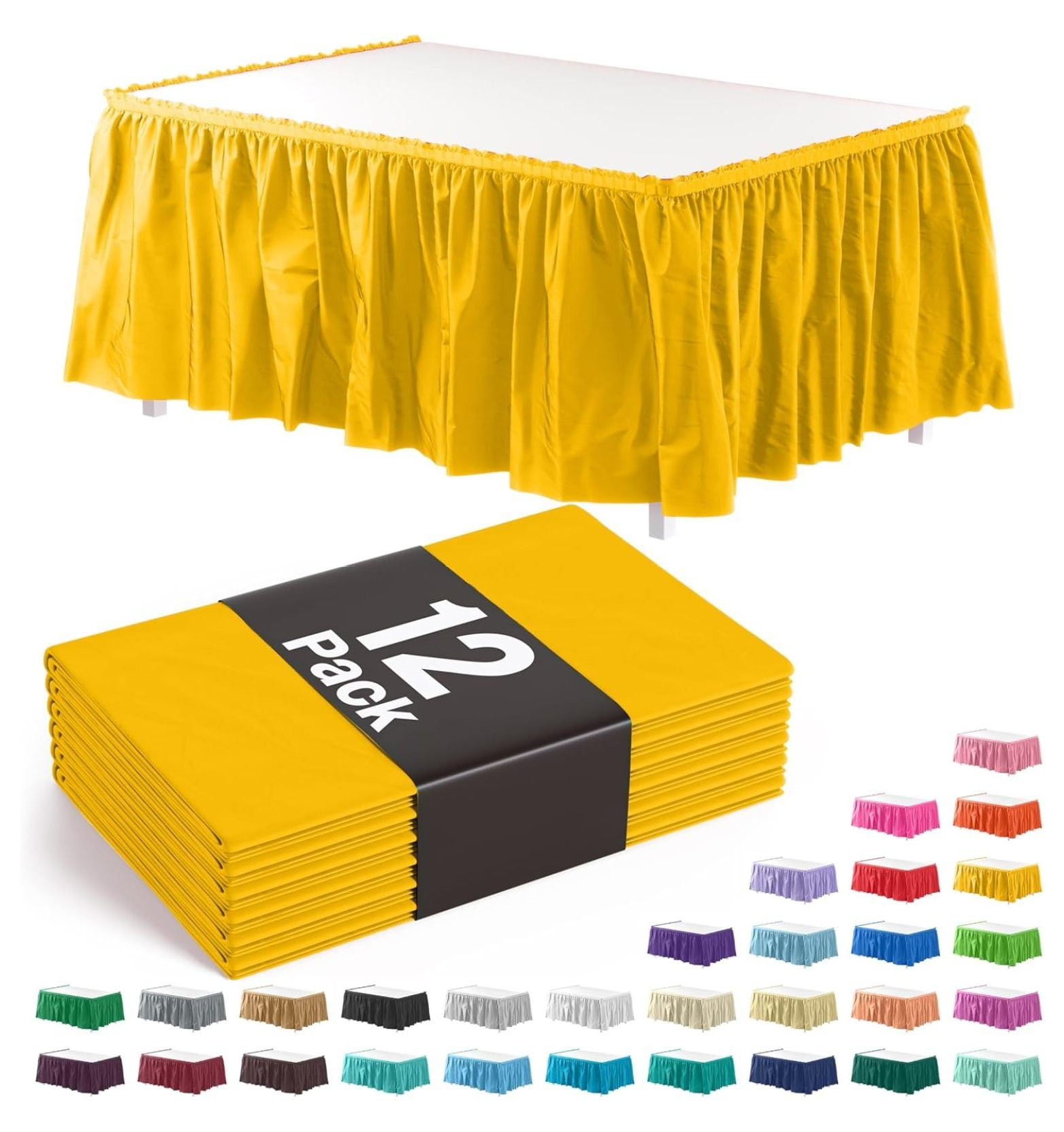 Yellow Table Skirt 12 Pack 29" X 14' Disposable Plastic Table Skirts ...