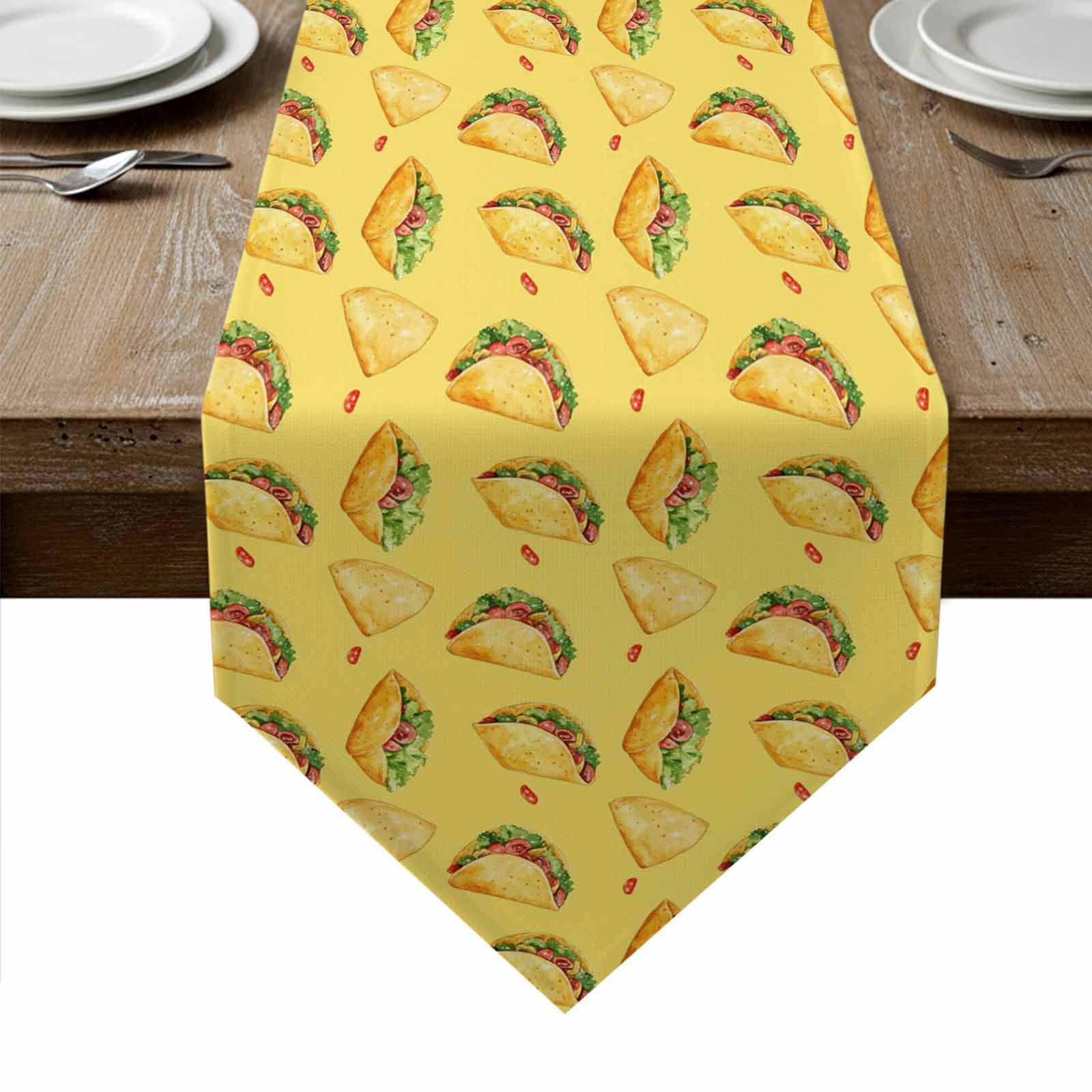 Yellow Tacos Table Runner Linen Burlap Table Runner 72 Inches Long ...