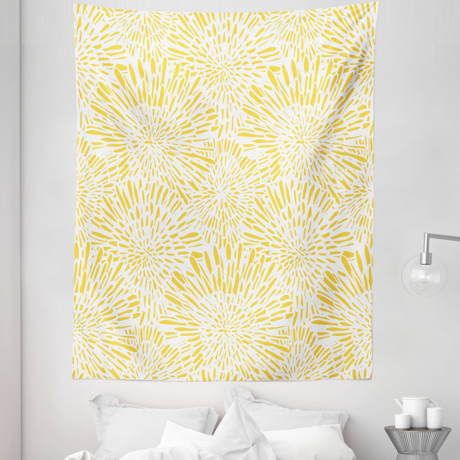 Yellow Tapestry, Hand Drawn Vintage Floral Pattern with Dandelions ...