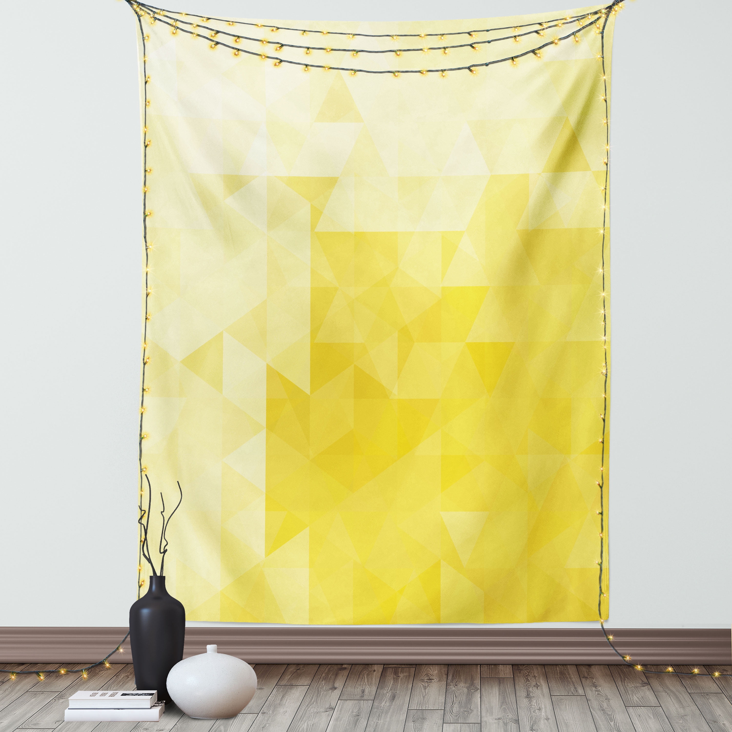Yellow Tapestry, Simple Triangle Shaded Wavy Retro Mosaic Motifs Poly ...
