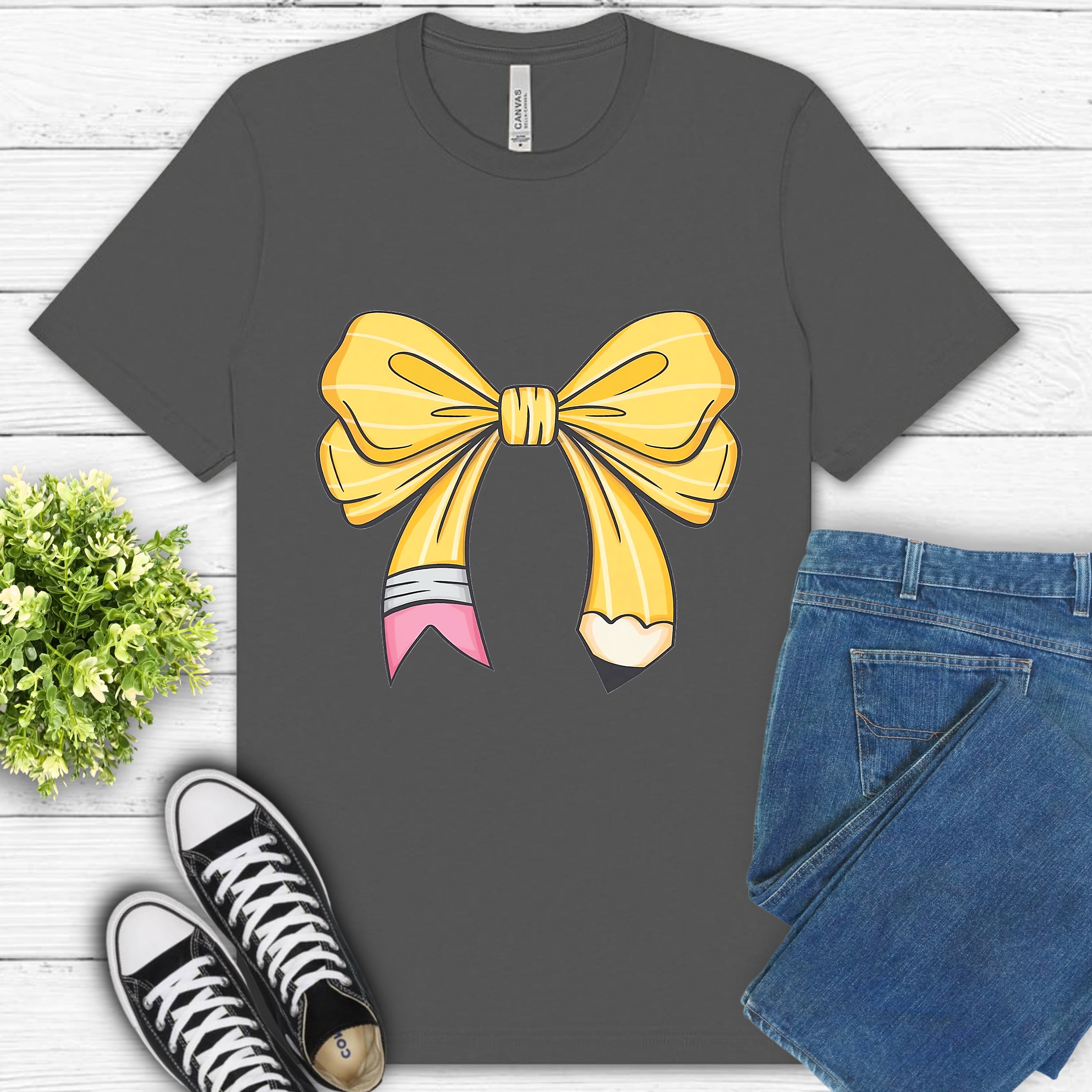 Yellow Teacher Bow Shirt – Simple Back to School Classroom Graphic Tee ...