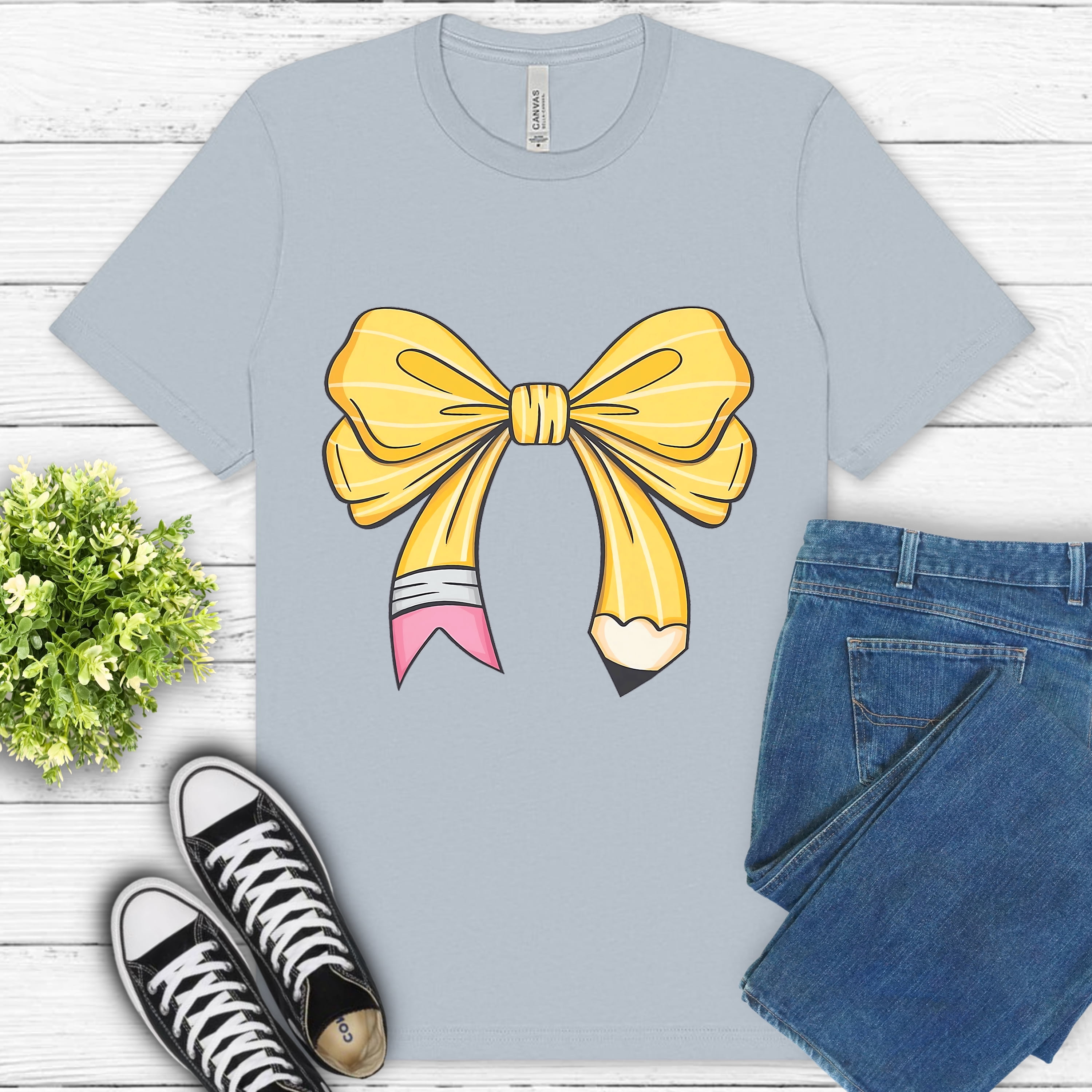 Yellow Teacher Bow Shirt – Simple Back to School Classroom Graphic Tee ...