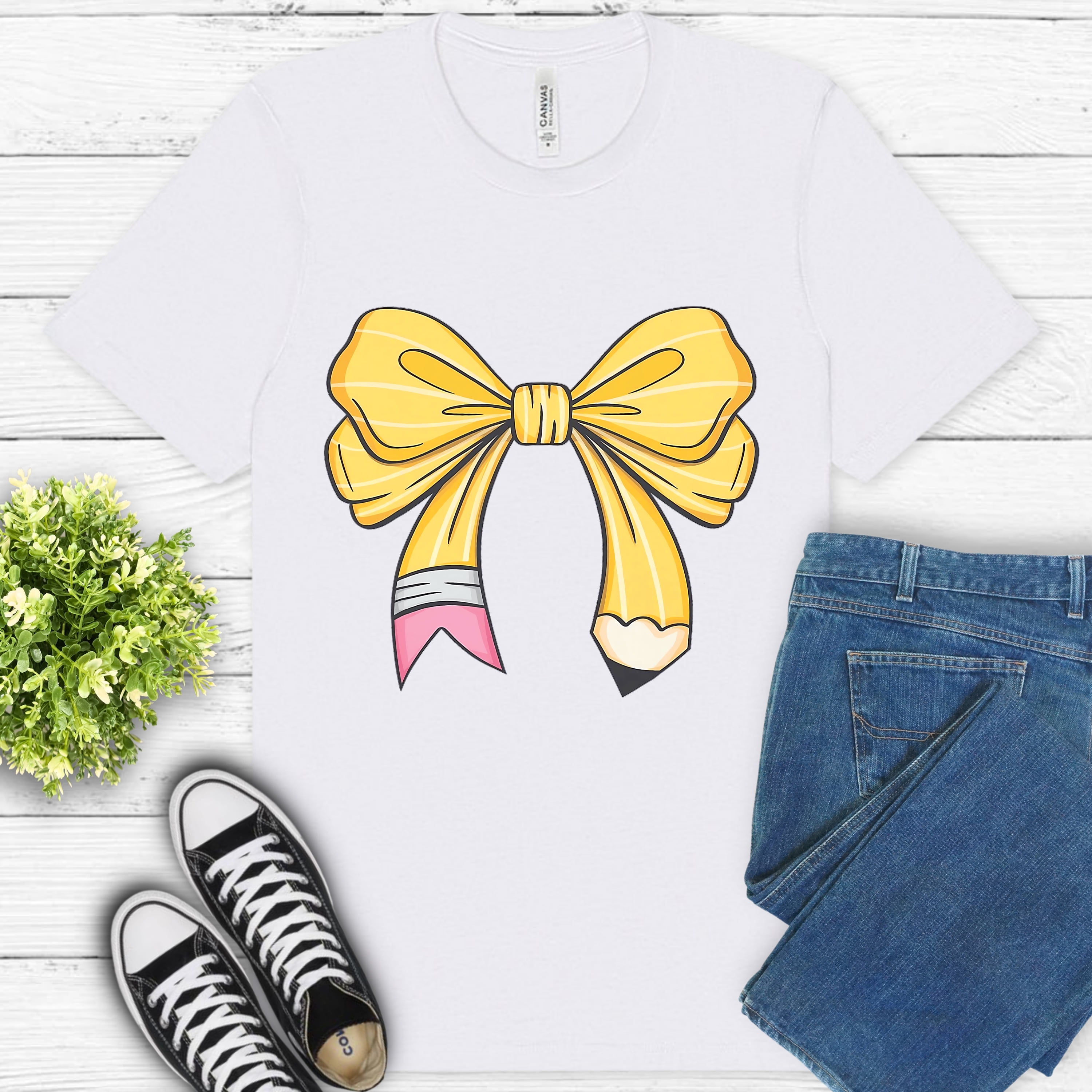 Yellow Teacher Bow Shirt – Simple Back to School Classroom Graphic Tee ...