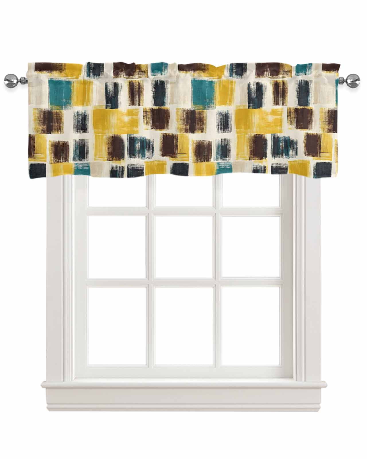 Yellow Teal Black Kitchen Valances for Windows Farmhouse Linen Window ...