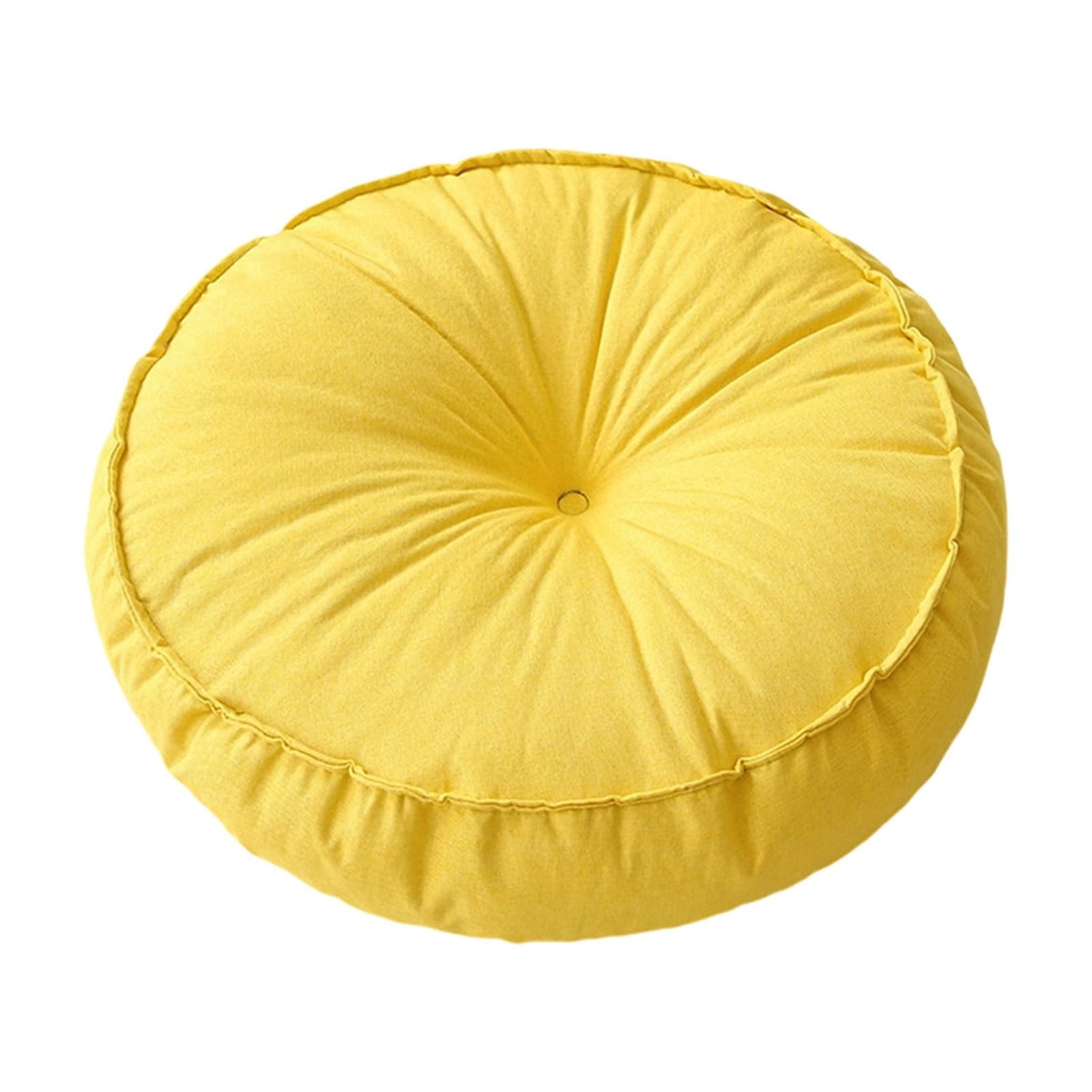 Yellow Thickened Fabric Round Cushion Japanese Style Linen Futon Seat ...