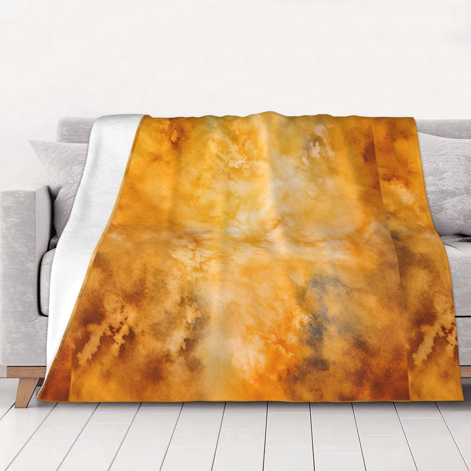 Yellow Tie Dye Water Color Throws Blanket Fleece Soft Cozy Warm Plush ...