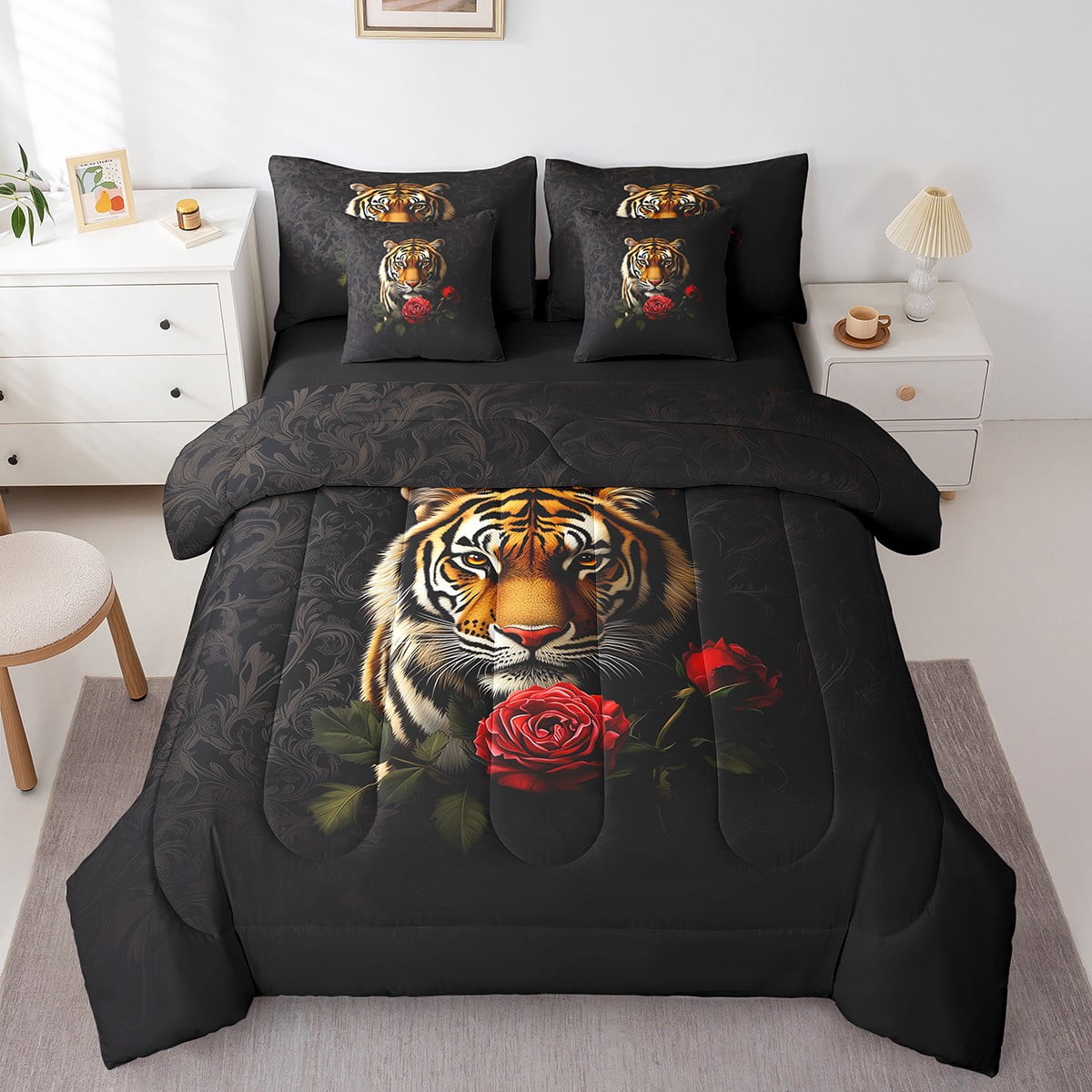 Yellow Tiger Bedding Set 7Pcs Jungle Animal Comforter Set Adults,Red ...