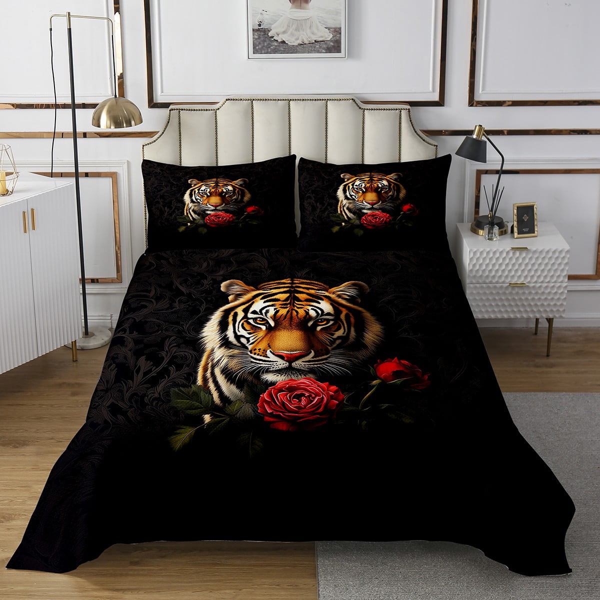 Yellow Tiger Bedspread Set Jungle Animal Quilt Set Adults,Red Rose ...