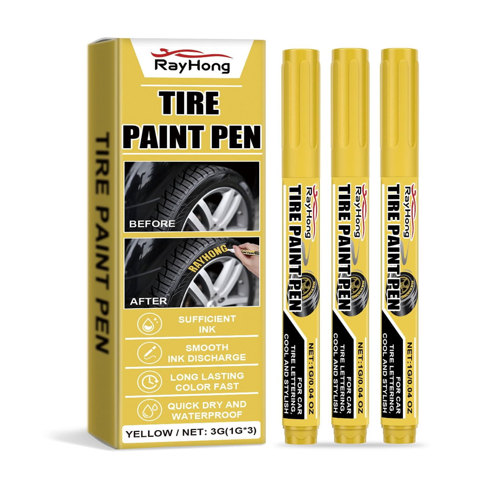 Yellow Tire Paint Pen Oil Based Marker For Car Wheel Customization Diy ...