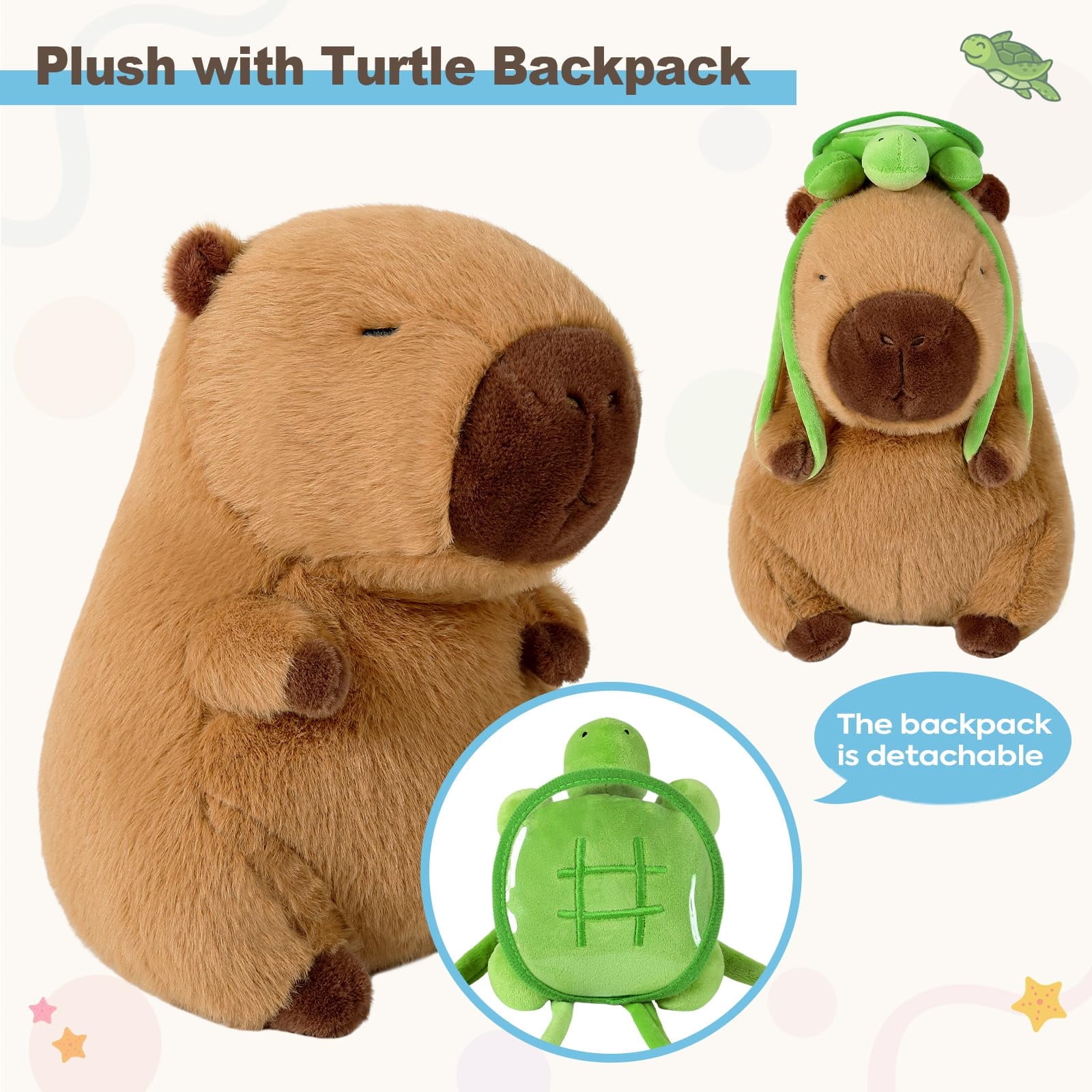 Yellow Tong Capybara Plush with Turtle Backpack Soft Capibara Stuffed ...