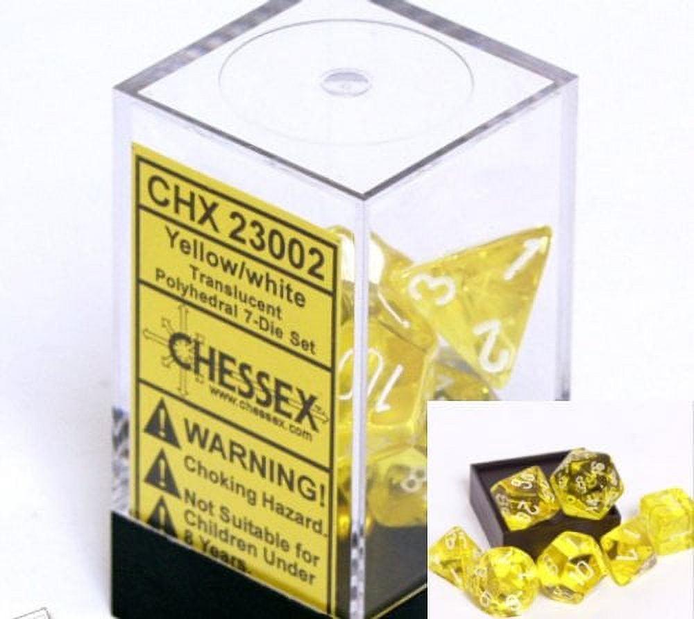 Yellow Translucent Dice with White Numbers 16mm (5/8in) Set of 7 ...