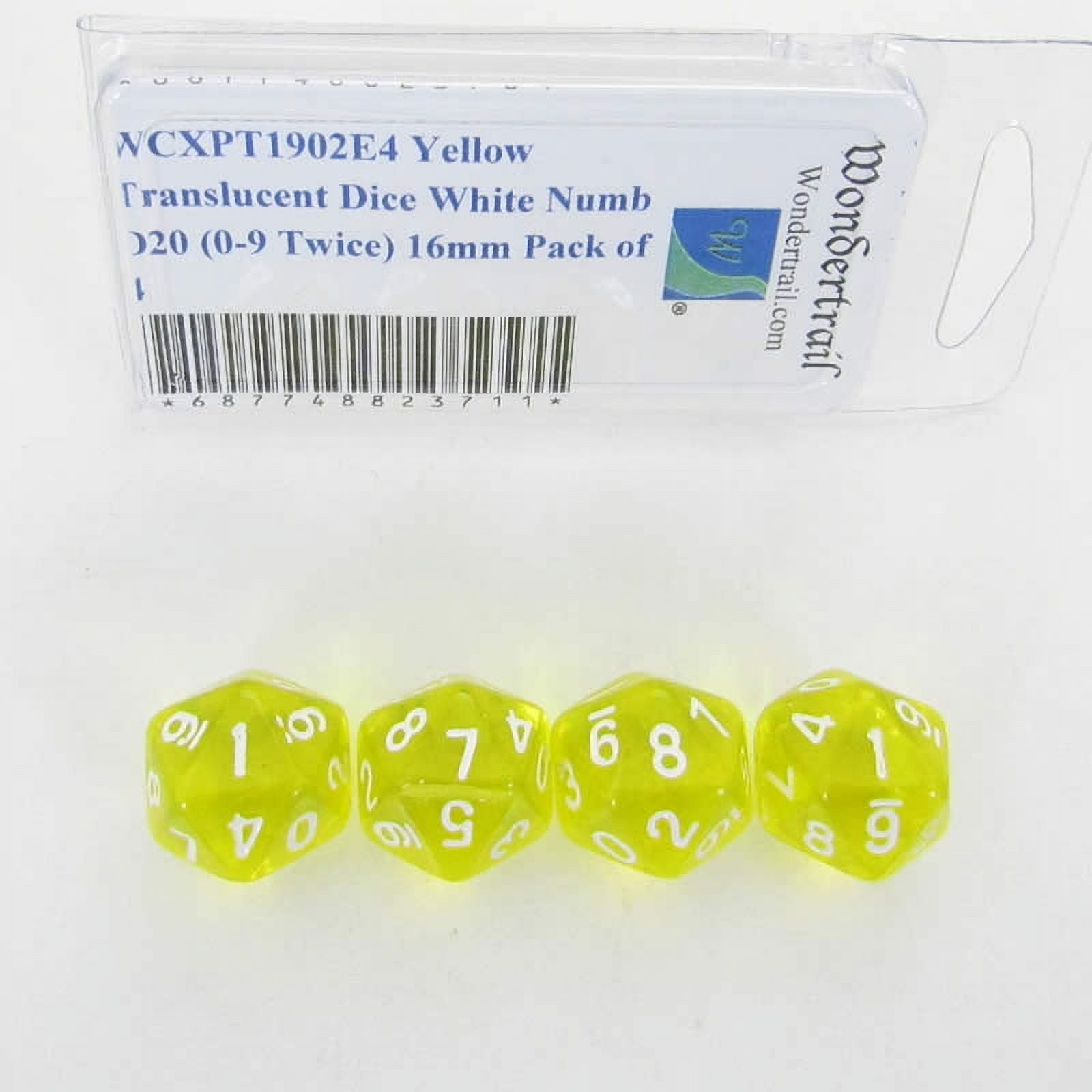 Yellow Translucent Dice with White Numbers D20 (0-9 Twice) Aprox 16mm ...
