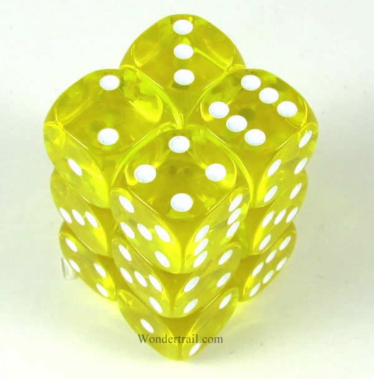 Yellow Transparent Dice with White Pips D6 16mm (5/8in) Pack of 12 ...