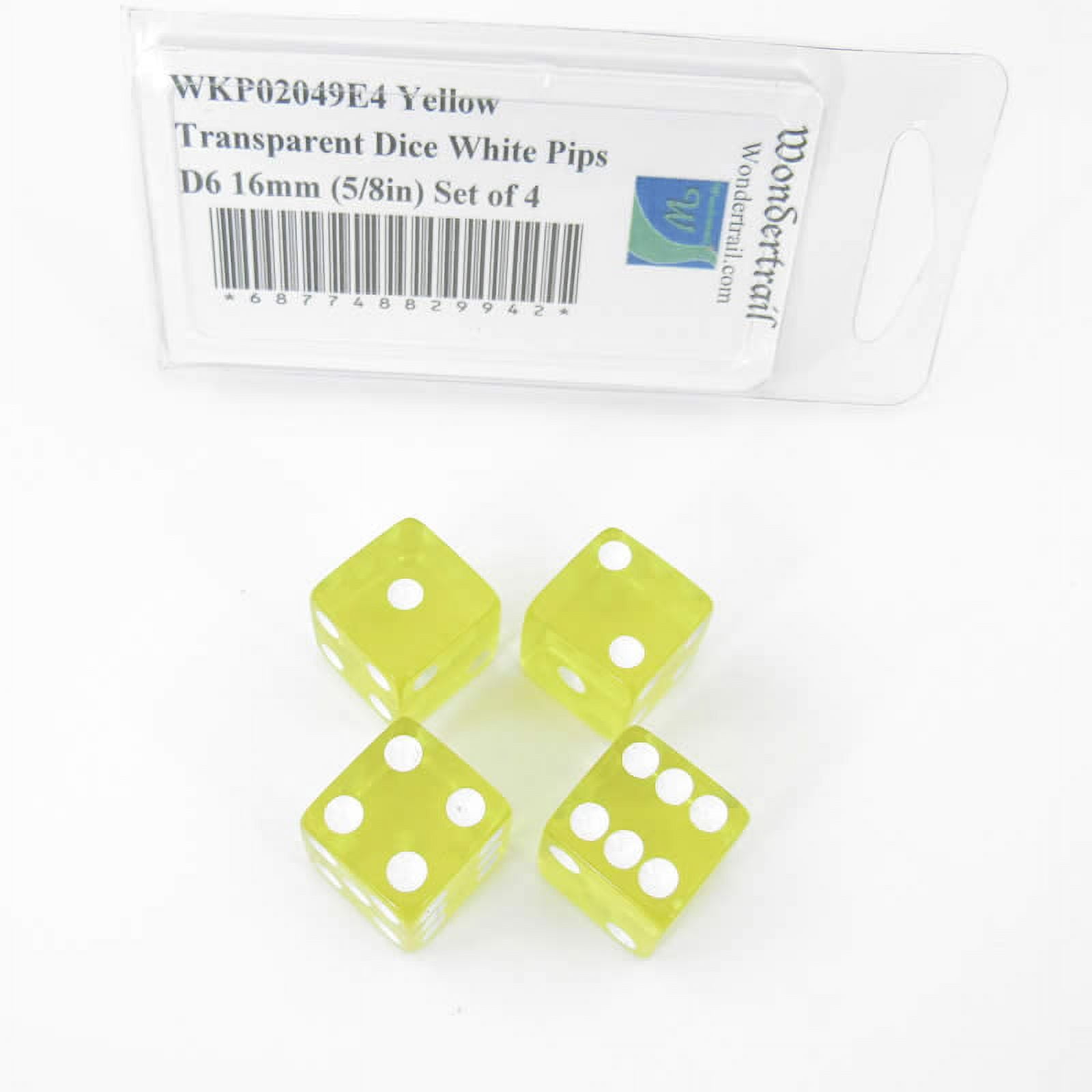 Yellow Transparent Dice with White Pips Square Corners D6 16mm (5/8in ...