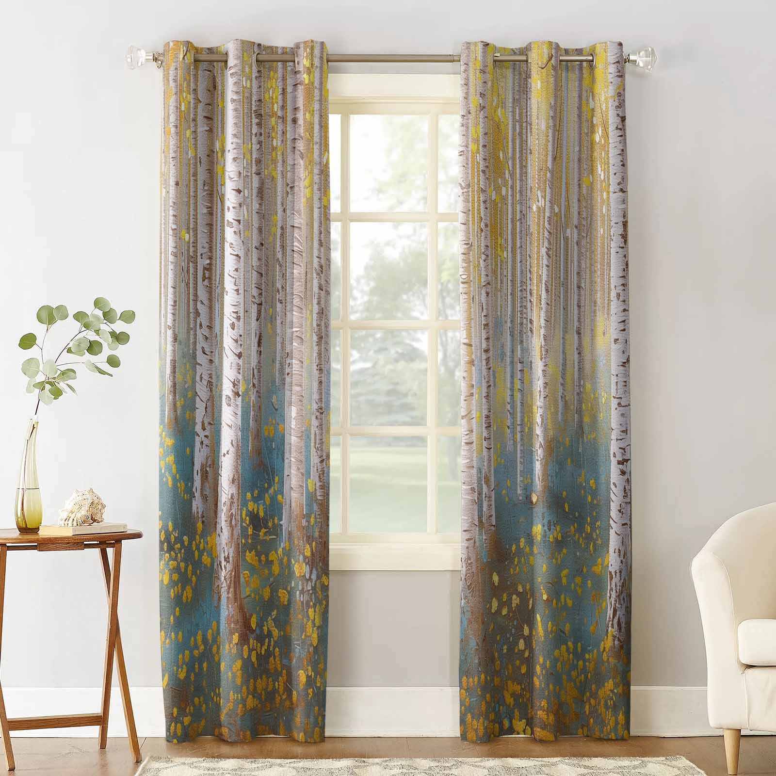 Yellow Tree Blackout Curtains 39 Inches Length, Abstract Forest Oil ...