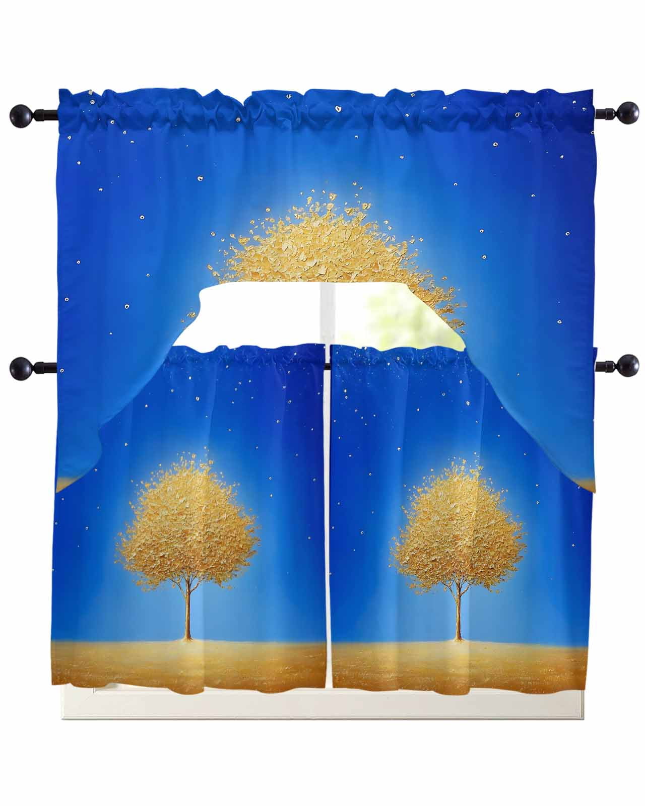 Yellow Tree Kitchen Curtains Swag Valance and Tier Curtains Set 24 Inch ...