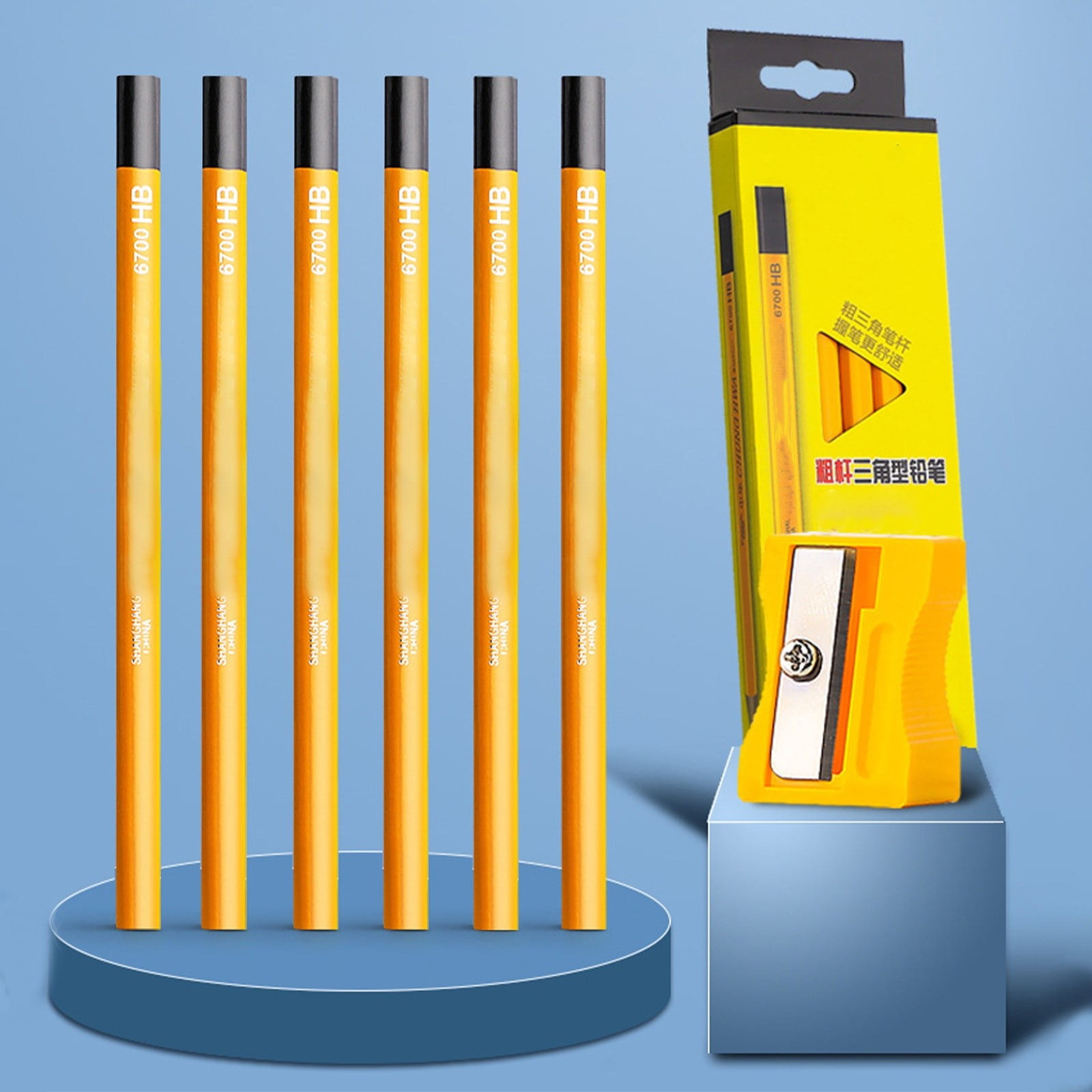 Yellow Triangle Pencils with Sharpener | Thick Comfortable Grip | Wood ...