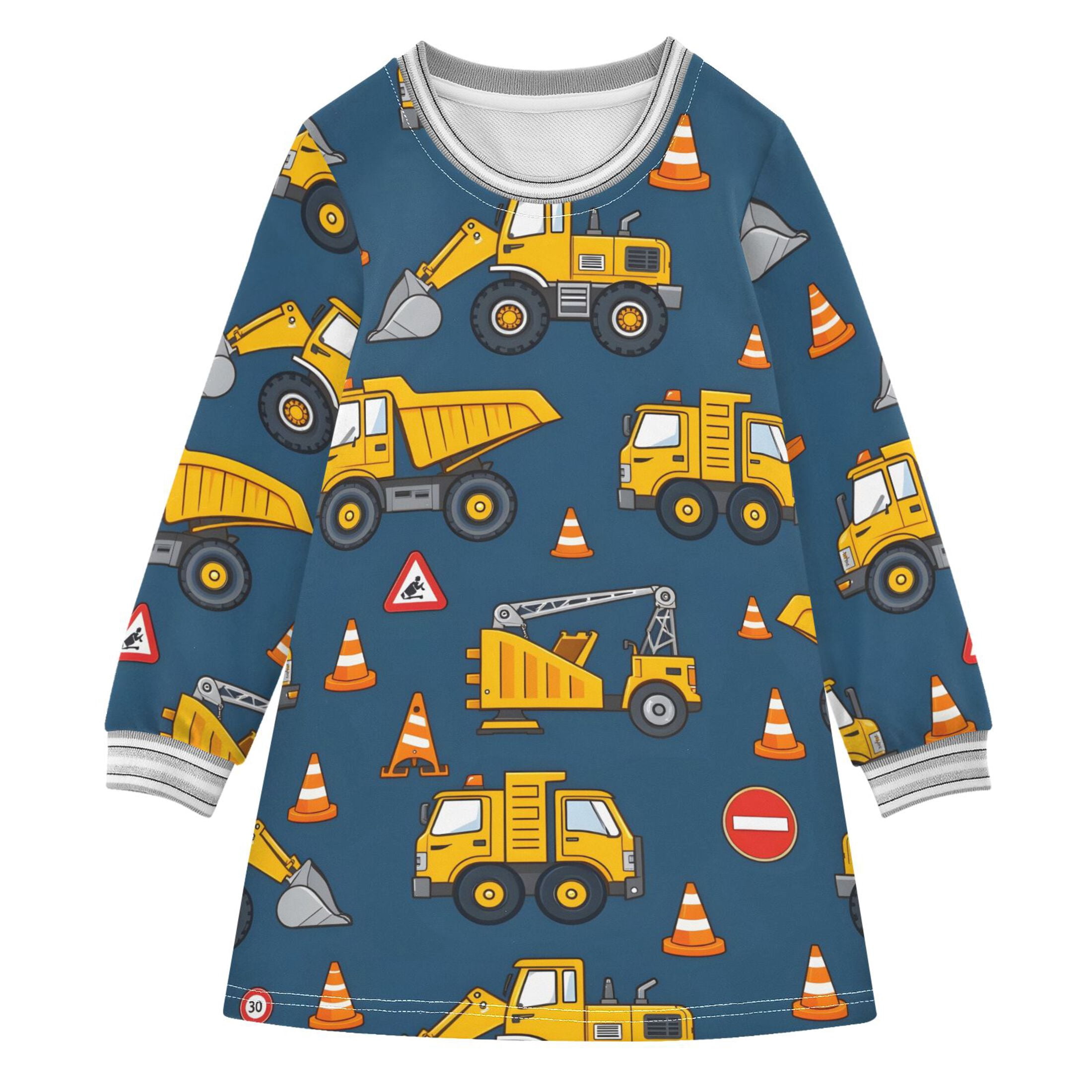 Yellow Truck Tractor Pattern Girls'long-sleeved dress Thickened A-dress ...