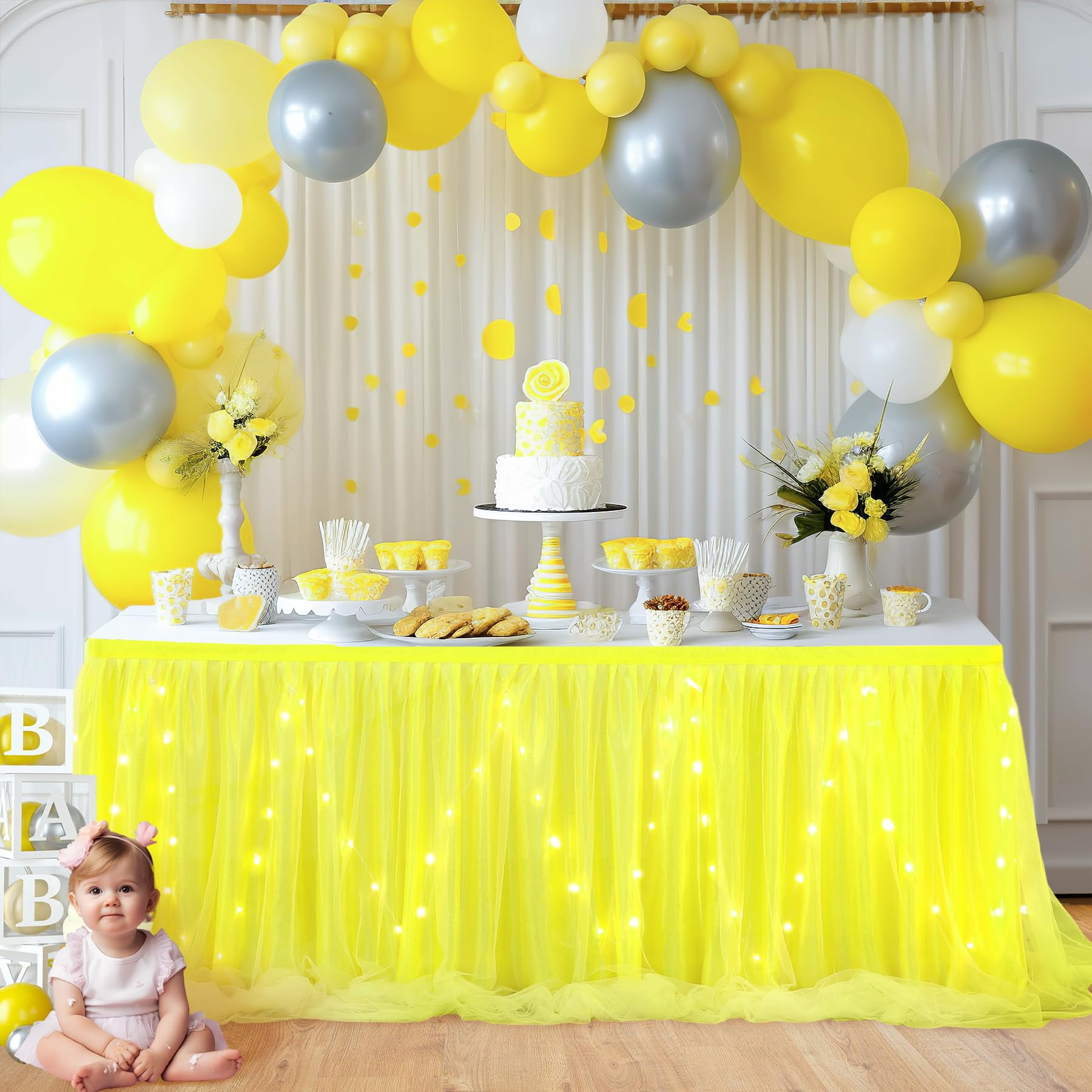 Yellow Tulle Tutu Table Skirt for Rectangle Tables or Round Tables,Led ...