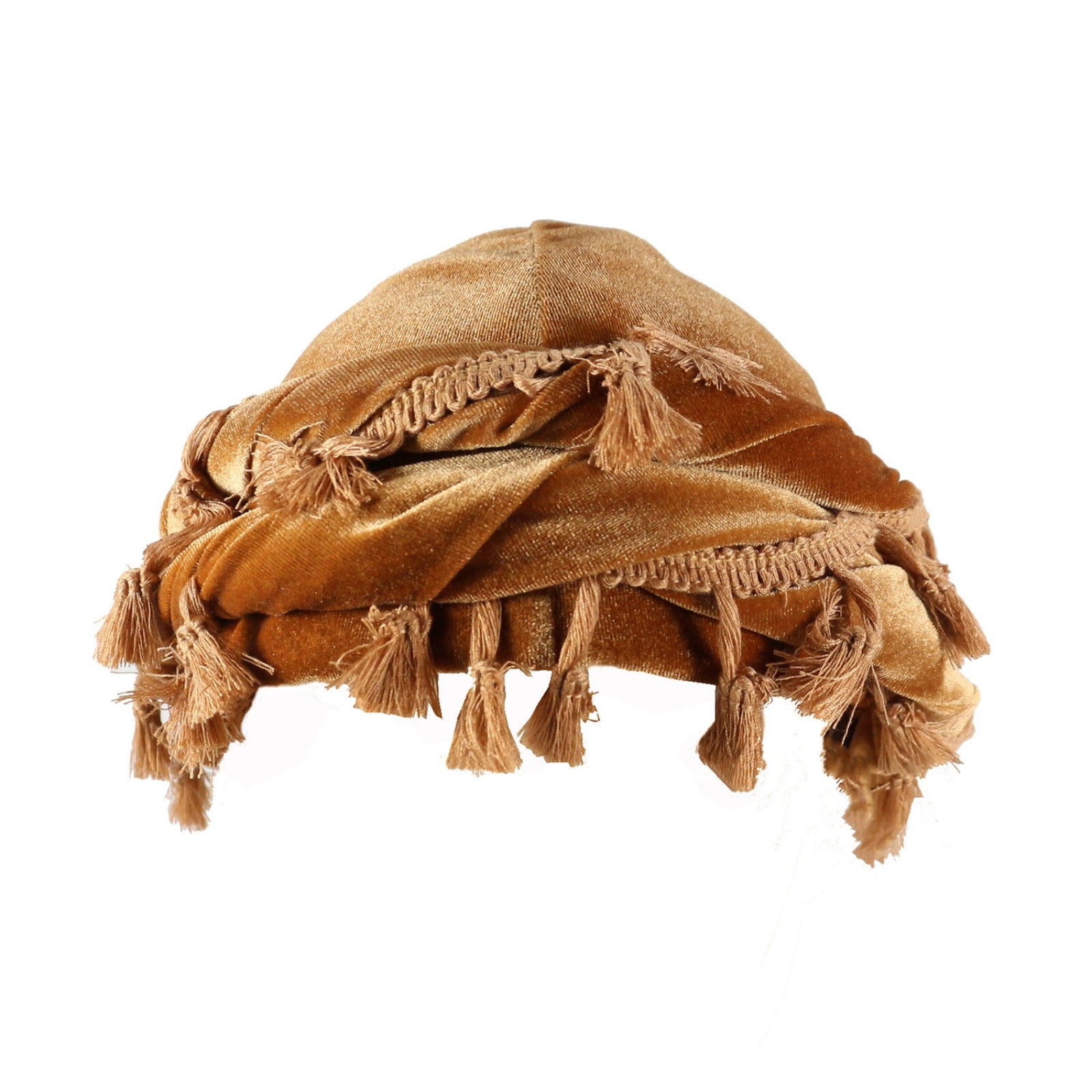 Yellow Unisex Brimless Hats Headscarves Satin Lined With Tassels Braids ...