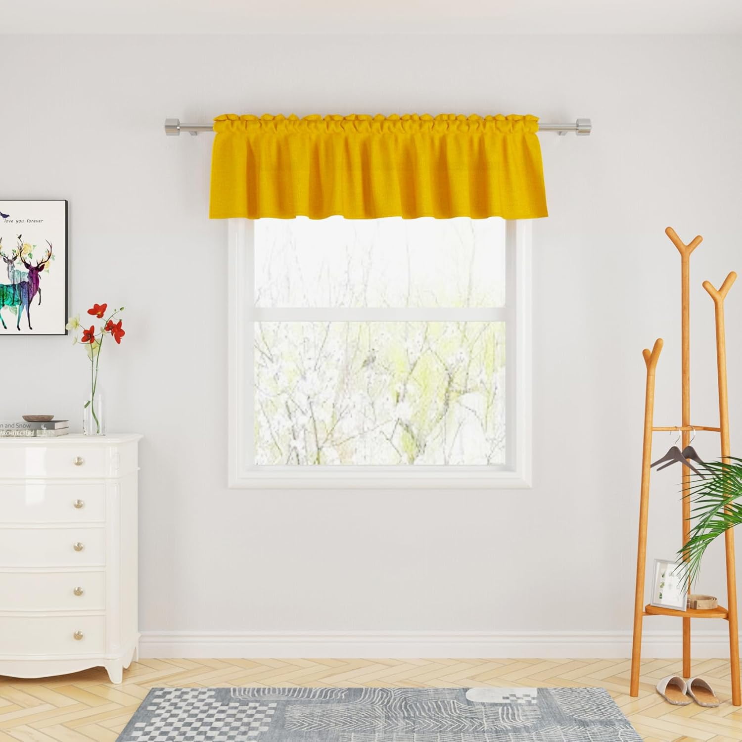 Yellow Valance Curtains 14 inches Long Linen Textured Curtain Toppers ...