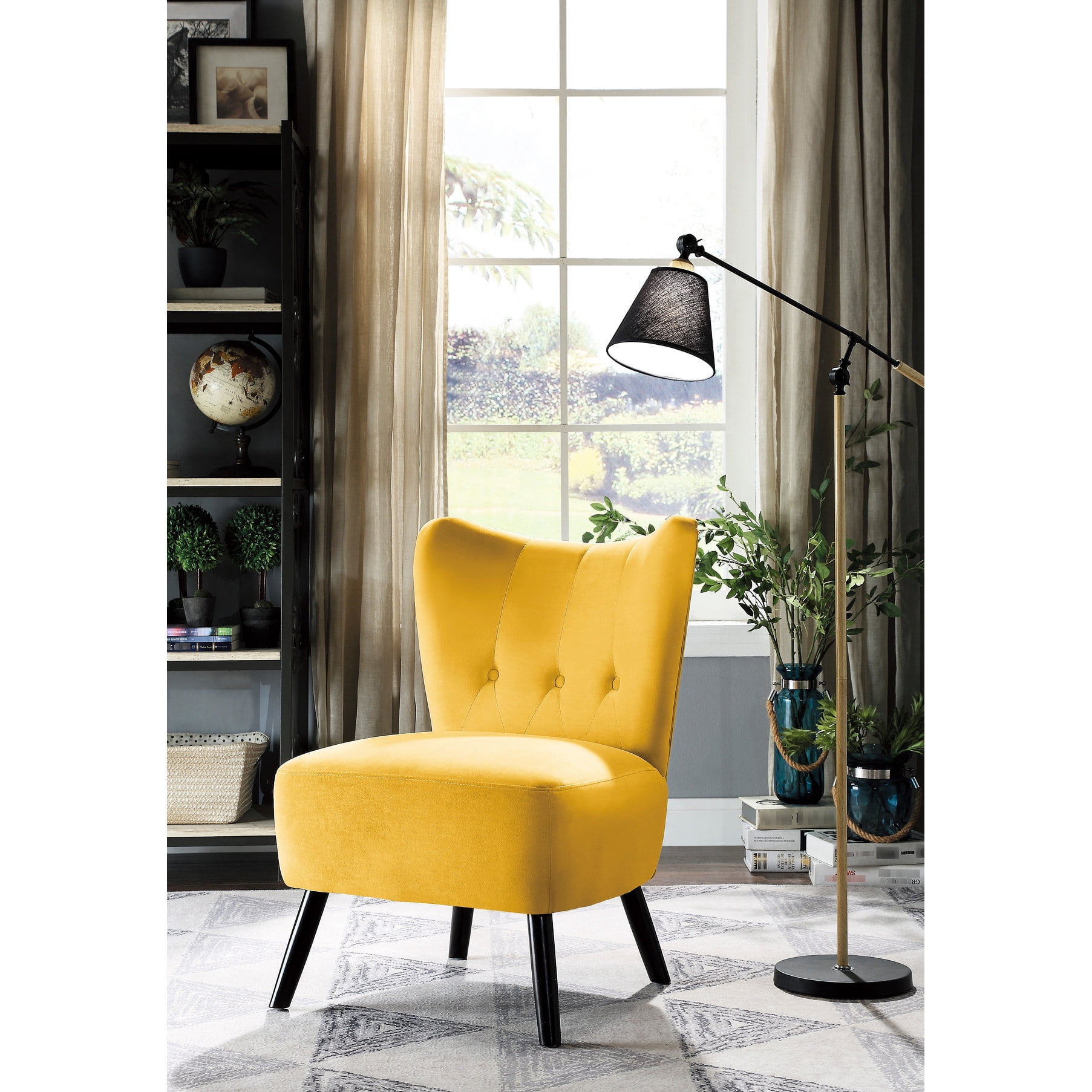 Yellow Velvet, Brown Wood Legs - Spruce Up Primary Living Environment ...