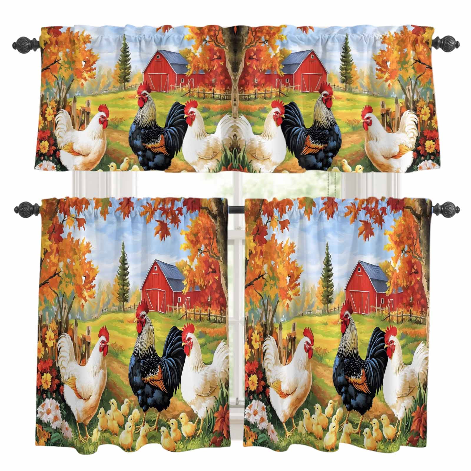 Yellow Vintage Rooster Kitchen Curtains Sets for Windows 36 Inch Length ...