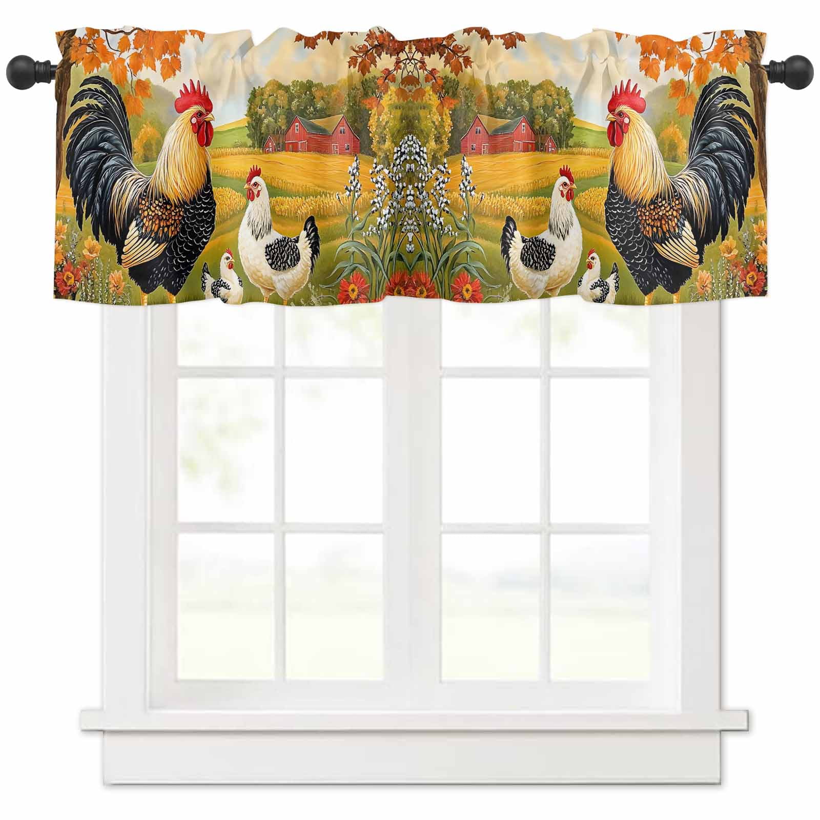 Yellow Vintage Rooster Valances for Windows Farmhouse Kitchen Curtains ...