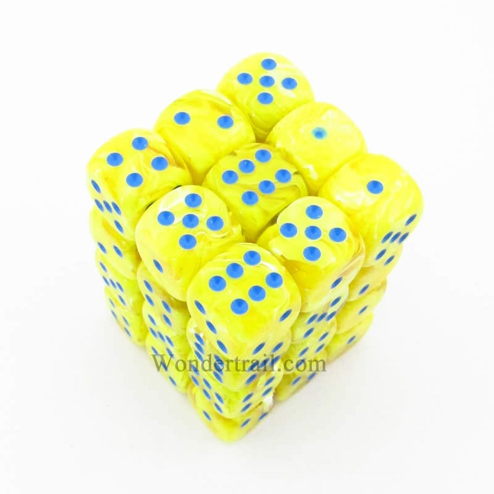 Yellow Vortex Dice with Blue Pips D6 12mm (1/2in) Pack of 36 Chessex ...