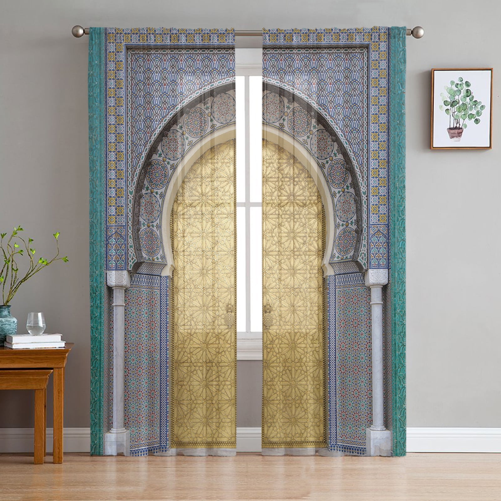 Yellow Wall Gate Morocco Sheer Curtain for Bedroom Tulle Voile Curtain ...
