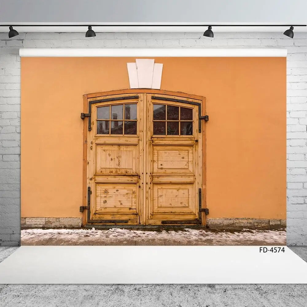 Yellow Wall Vintage Wooden Door Scenery Background Children Young ...