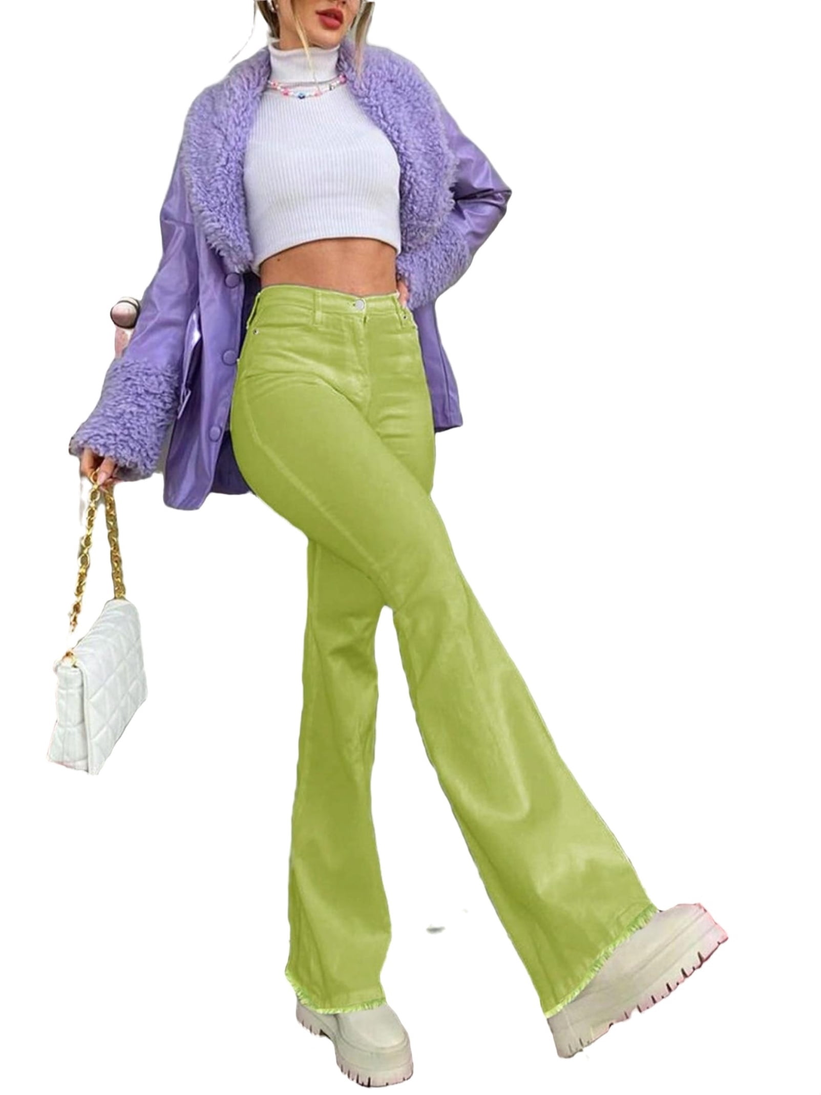 Yellow Wash High-Waisted Flared Ripped Tight Slimming Hip Lift Jeans ...