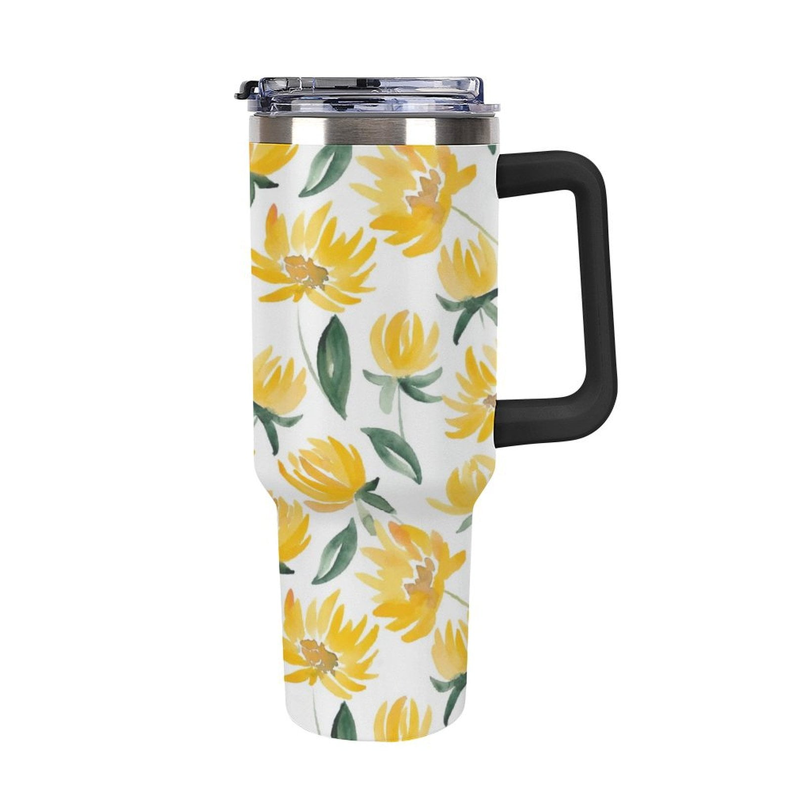 Yellow Watercolor Flowers And Leaves Insulated Tumblers with Lids And ...