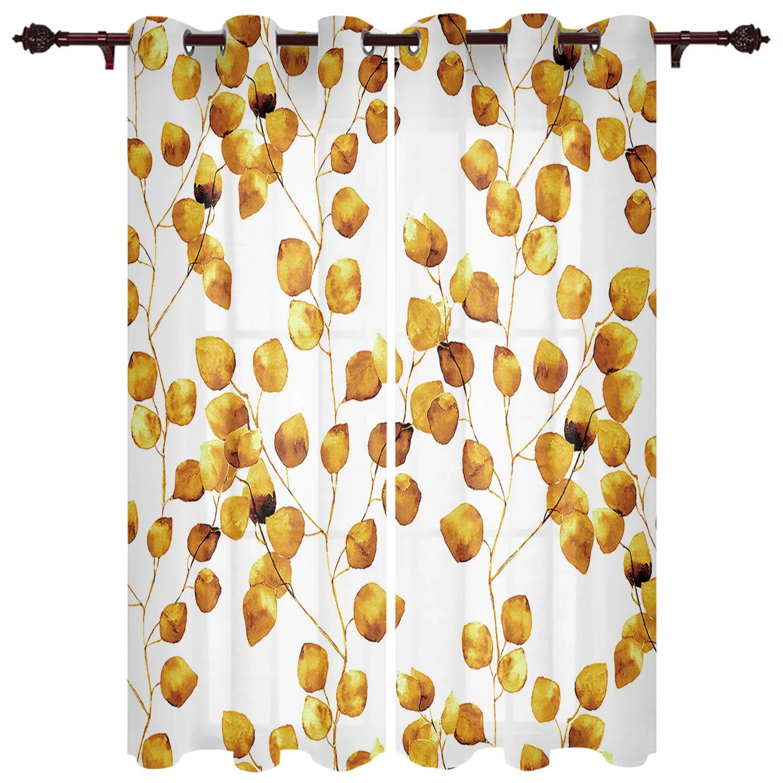 Yellow Watercolor Leaf Window Curtains for Living Room Bedroom Luxury ...